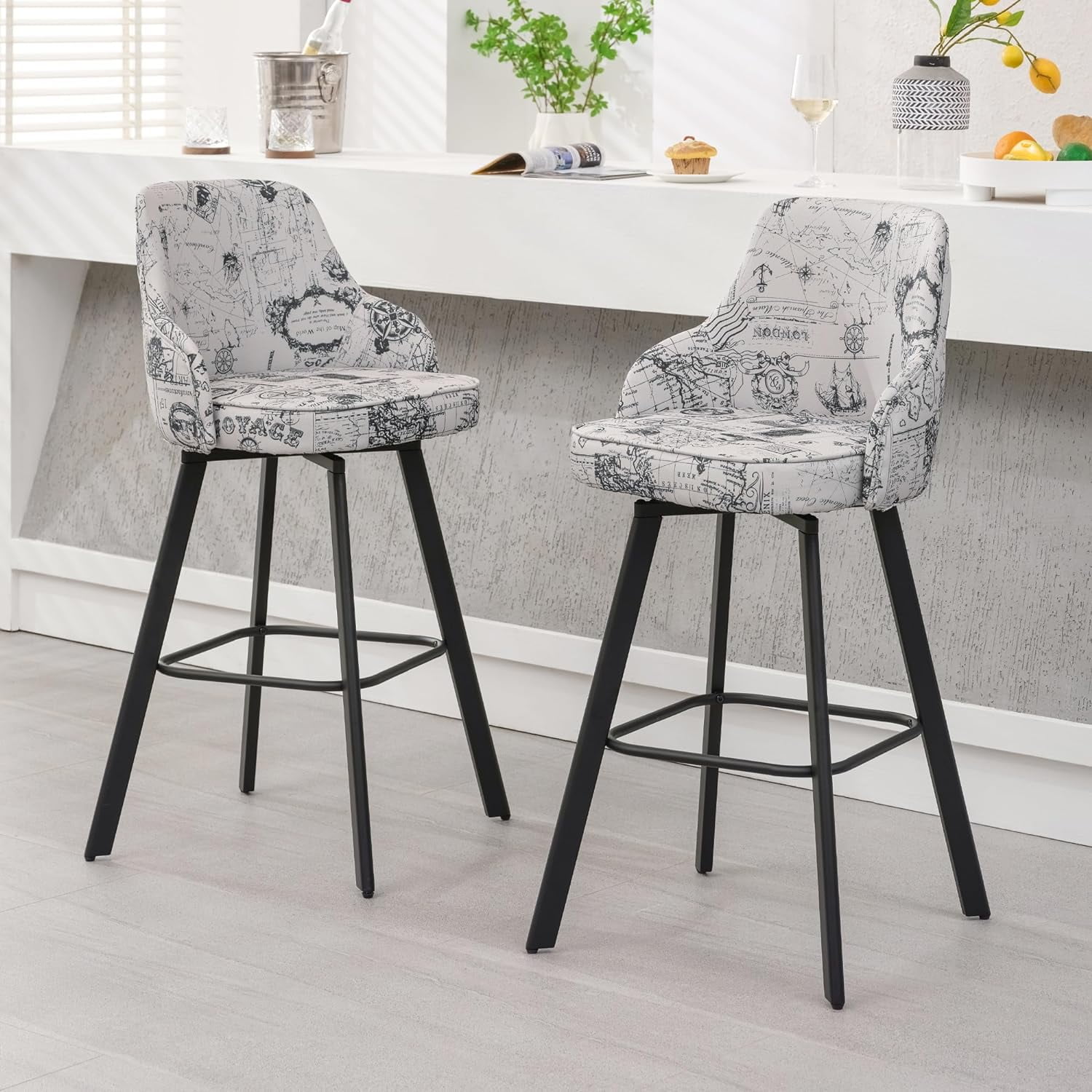 DXYKOPA Bar Stools 30" Swivel Bar Height Bar Stools with High Back Faux ...