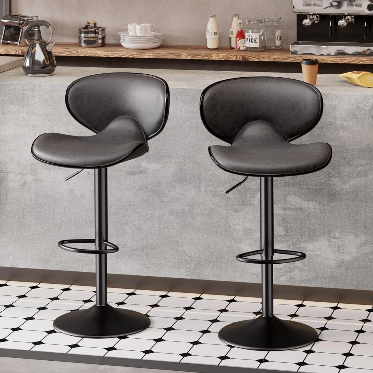 DXYKOPA Bar Stools Faux Leather Bar Stools with Back Chic Swivel ...