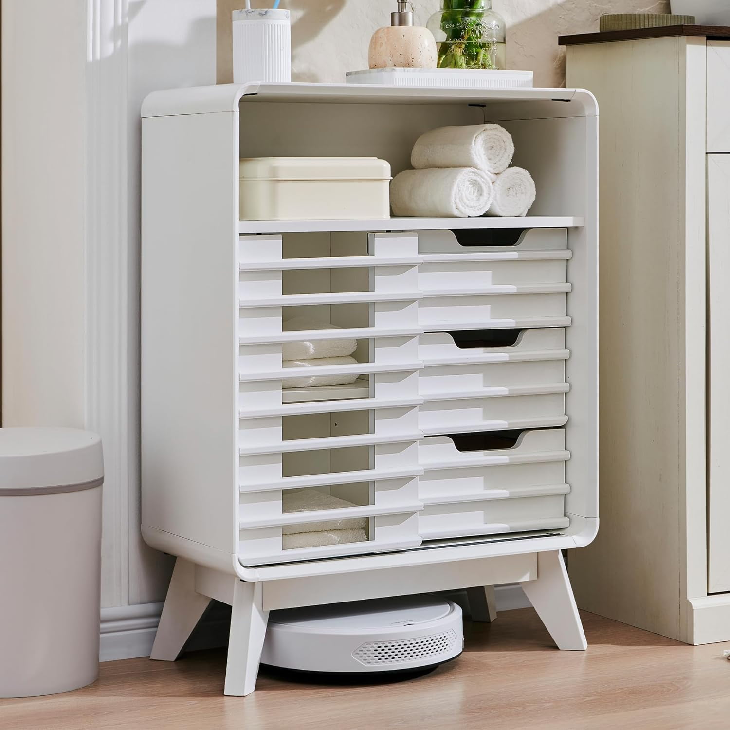 DXYKOPA Bathroom Floor Cabinet Mid-Century Storage Cabinet with Slatted ...