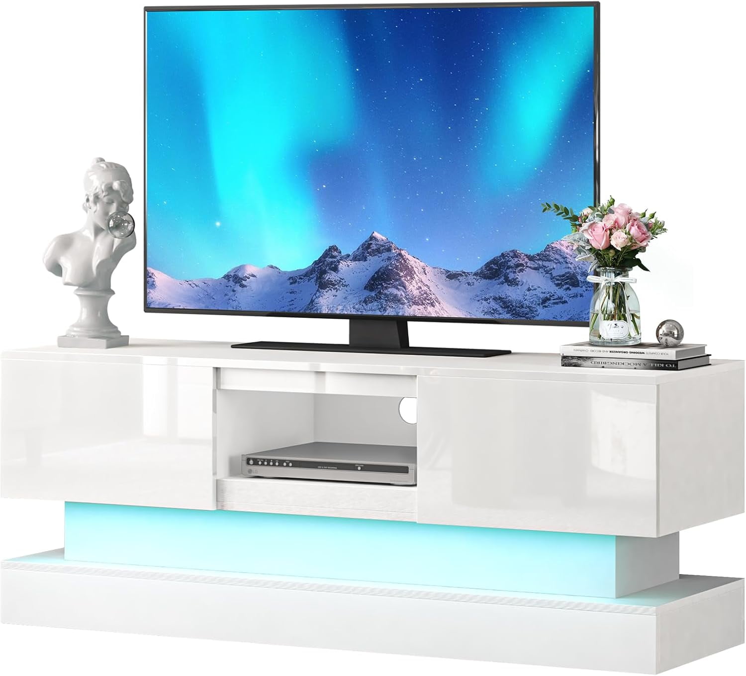 DXYKOPA Black TV Stand - TV Stands with Led Lights and Storage Drawers ...