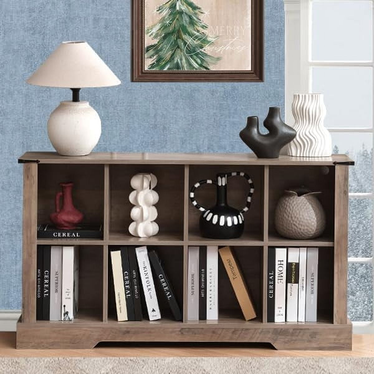 Dxykopa Brown 8 Cube Storage Organizer 2 Tier Bookshelf Vintage Wood Bookcase With Led Lights