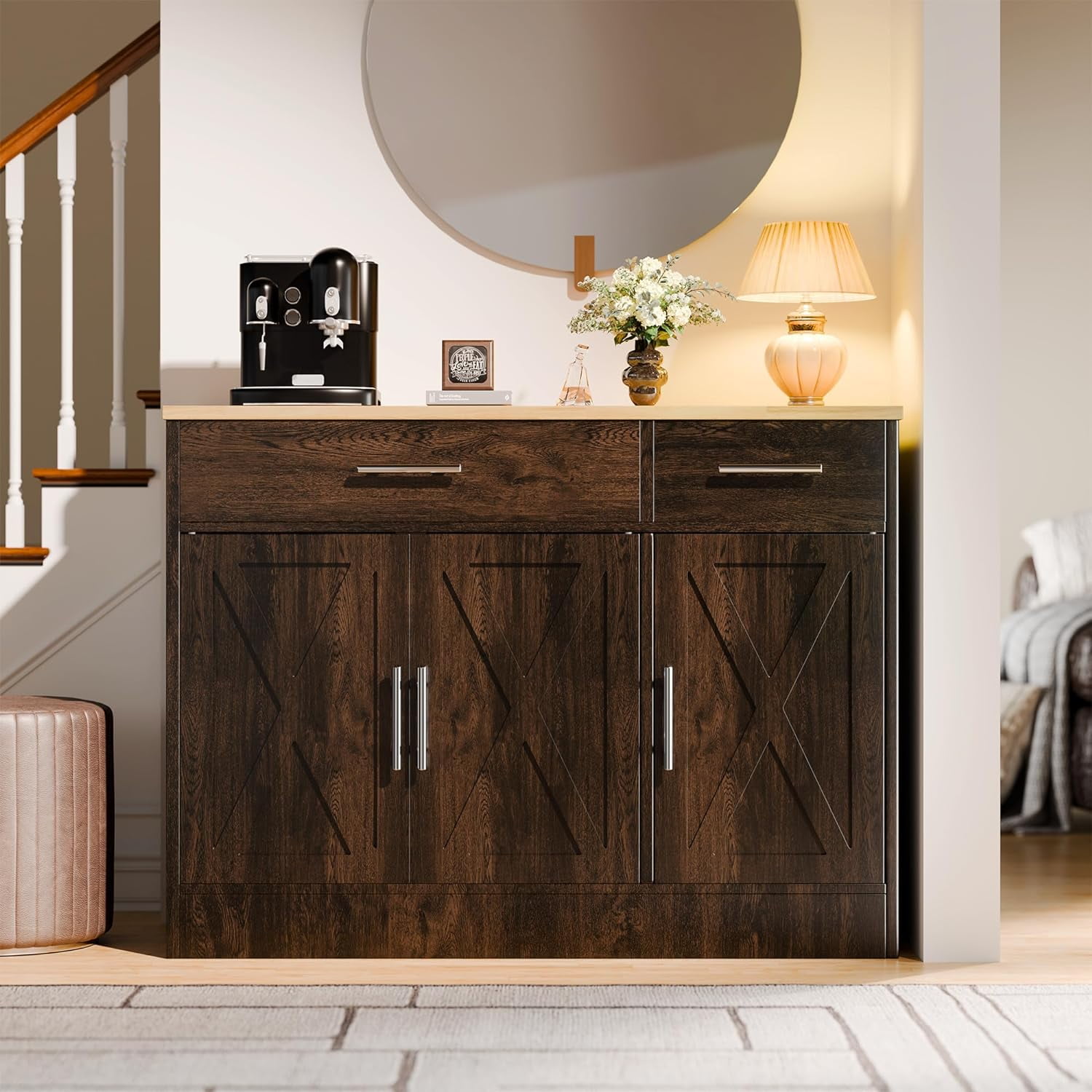 DXYKOPA Buffet Sideboard Cabinet Wooden Storage Cabinet with 4 Doors ...