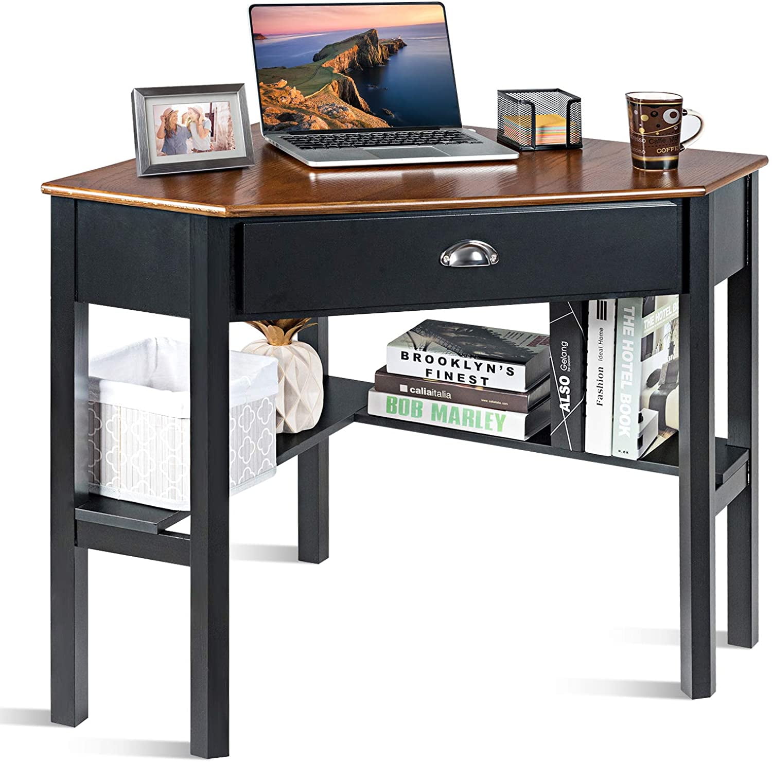 DXYKOPA Corner Writing Corner Computer with Drawer for Small Space Wood ...
