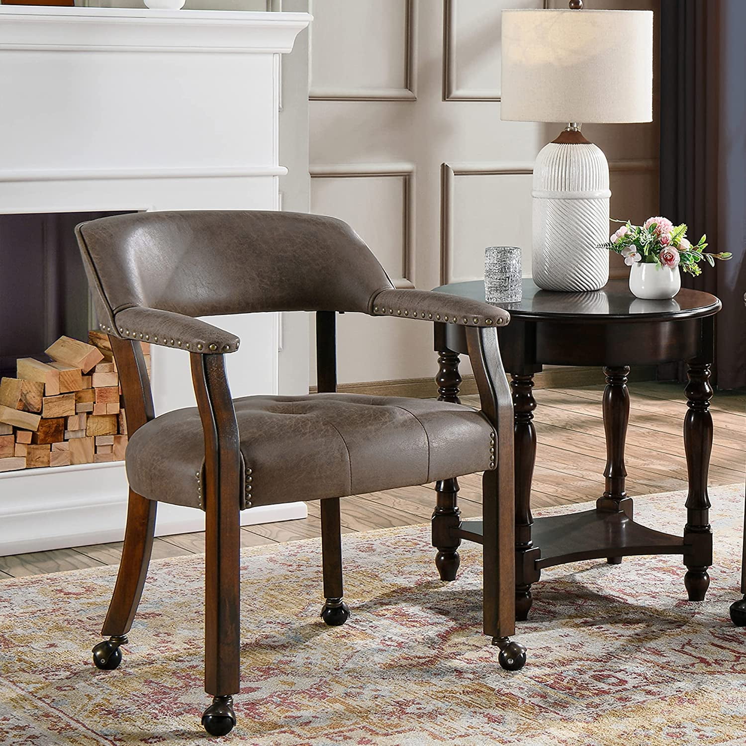 DXYKOPA Dining Chair with Casters Captain's Chairs with Rollers Dinette ...