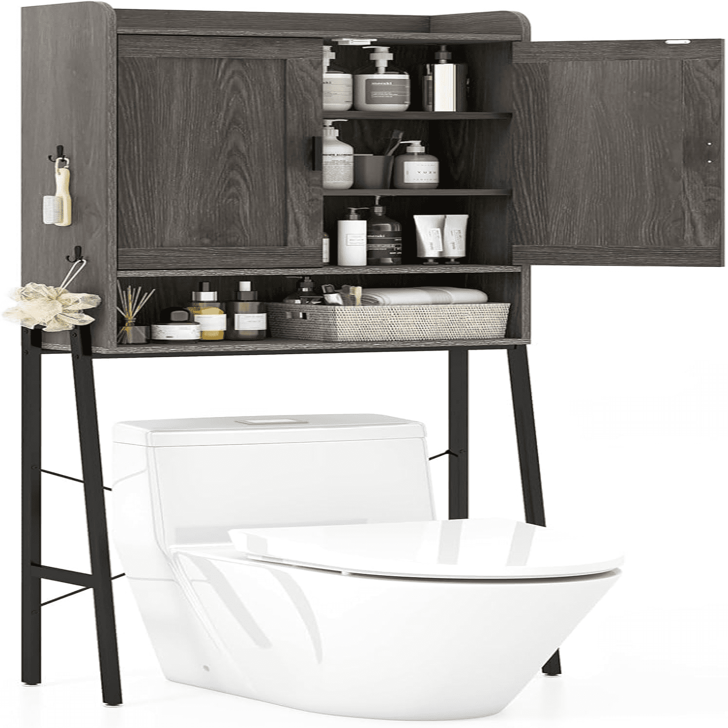 DXYKOPA Double Doors Over The Toilet Storage Cabinet Freestanding ...