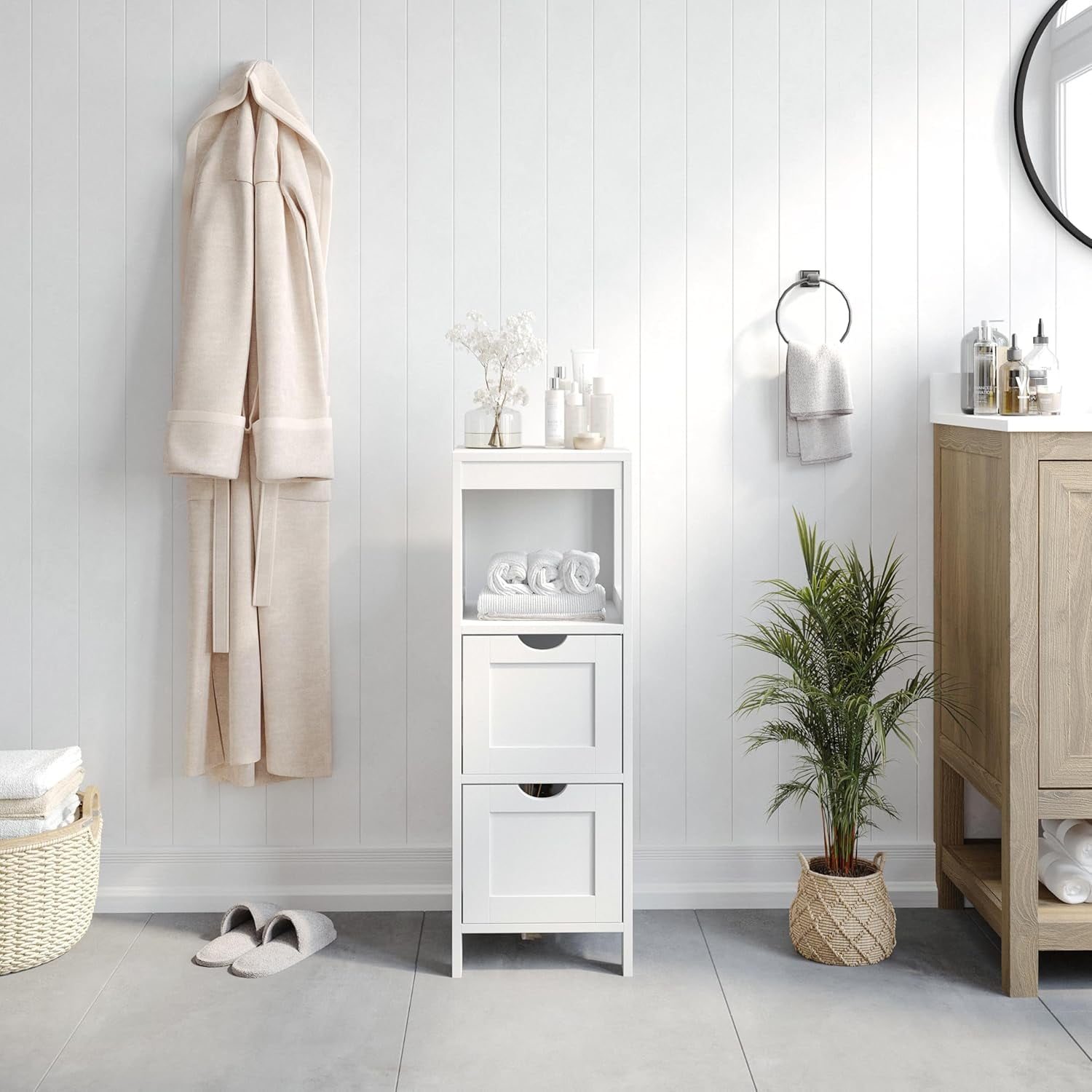 DXYKOPA Dune Farmhouse 2 Drawer Bathroom Organizer Freestanding Cabinet ...