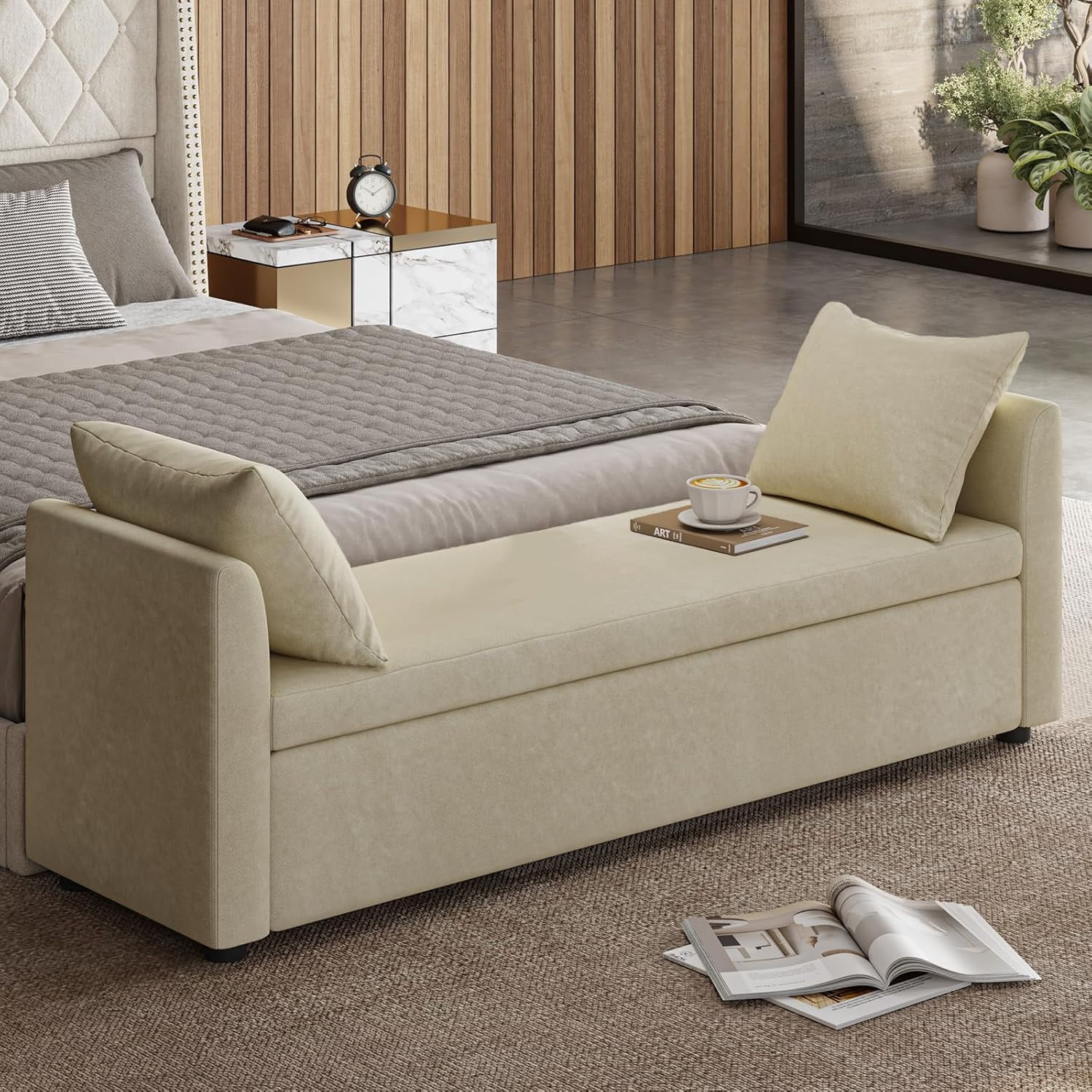 DXYKOPA EcoHarbor Storage Ottoman Bench with Pillows 59.4" End of Bed Bedroom Bench with Arms ...