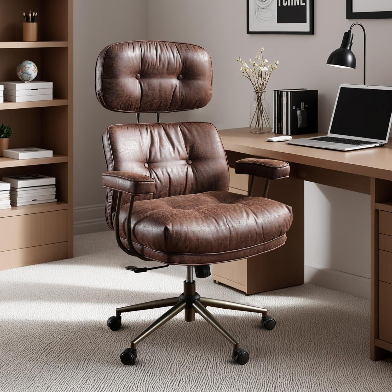 DXYKOPA Ergonomic Office Chair Comfy High Back Suede Leather Computer ...