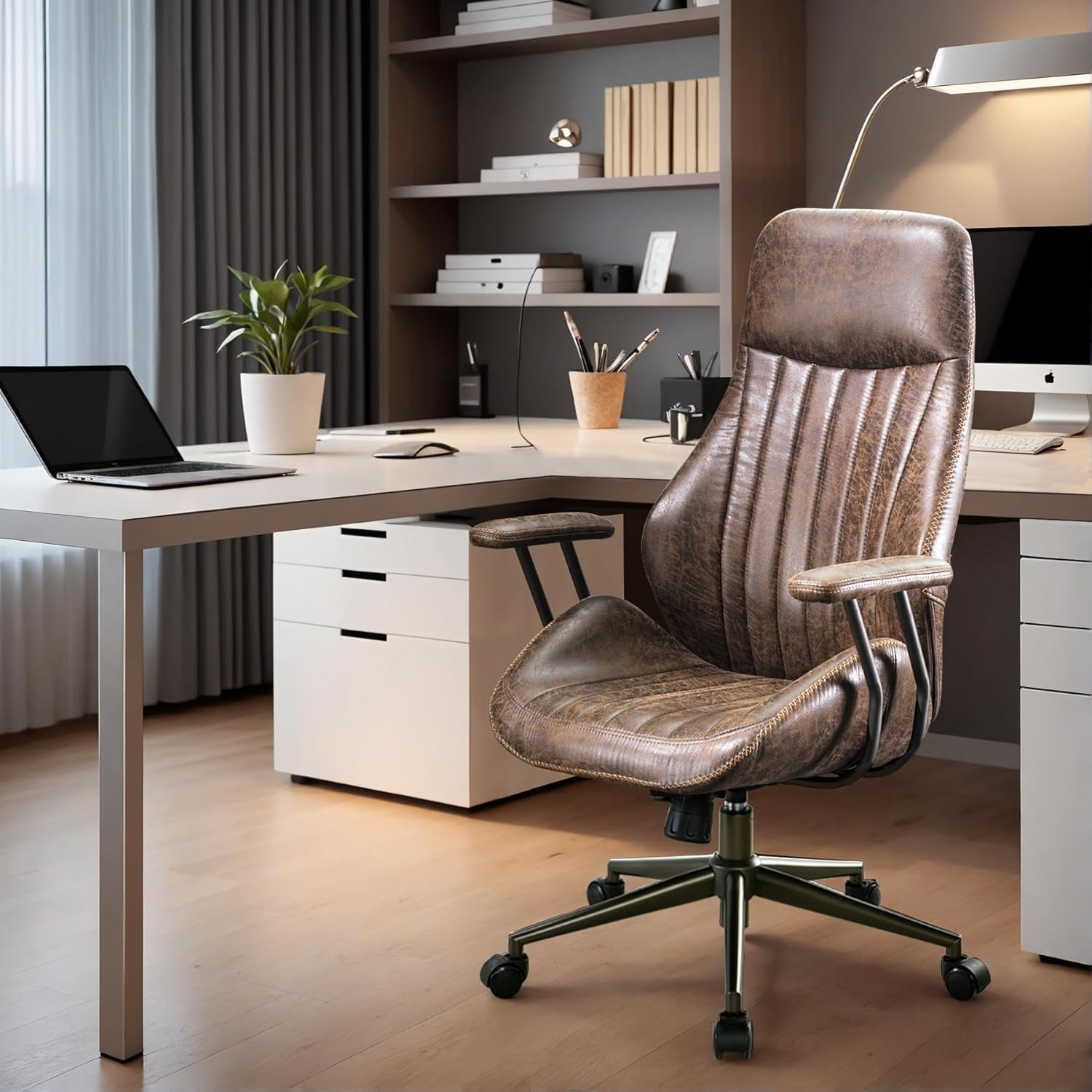 DXYKOPA Ergonomic Office Chair Comfy High Back Suede Leather Computer ...