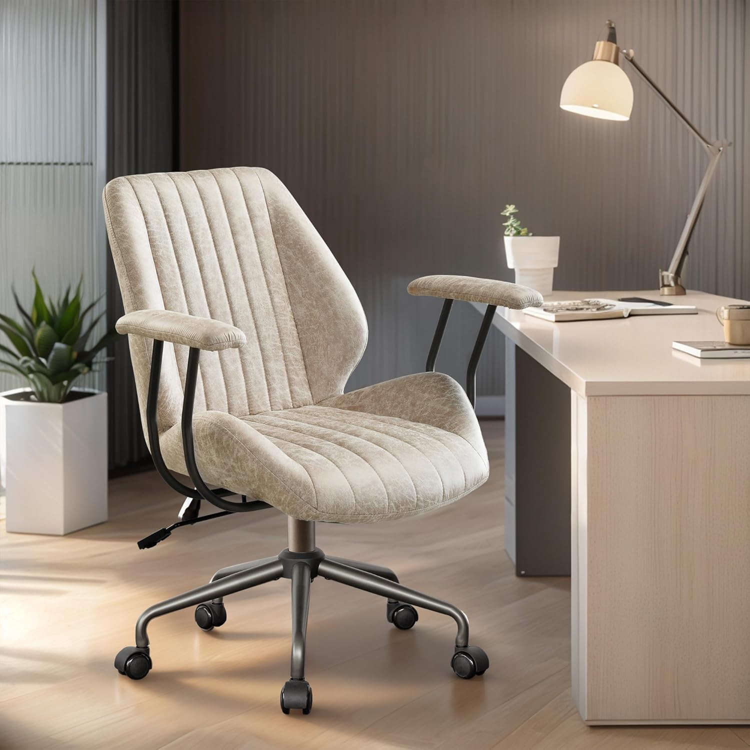 DXYKOPA Ergonomic Office Chair Comfy High Back Suede Leather Computer ...