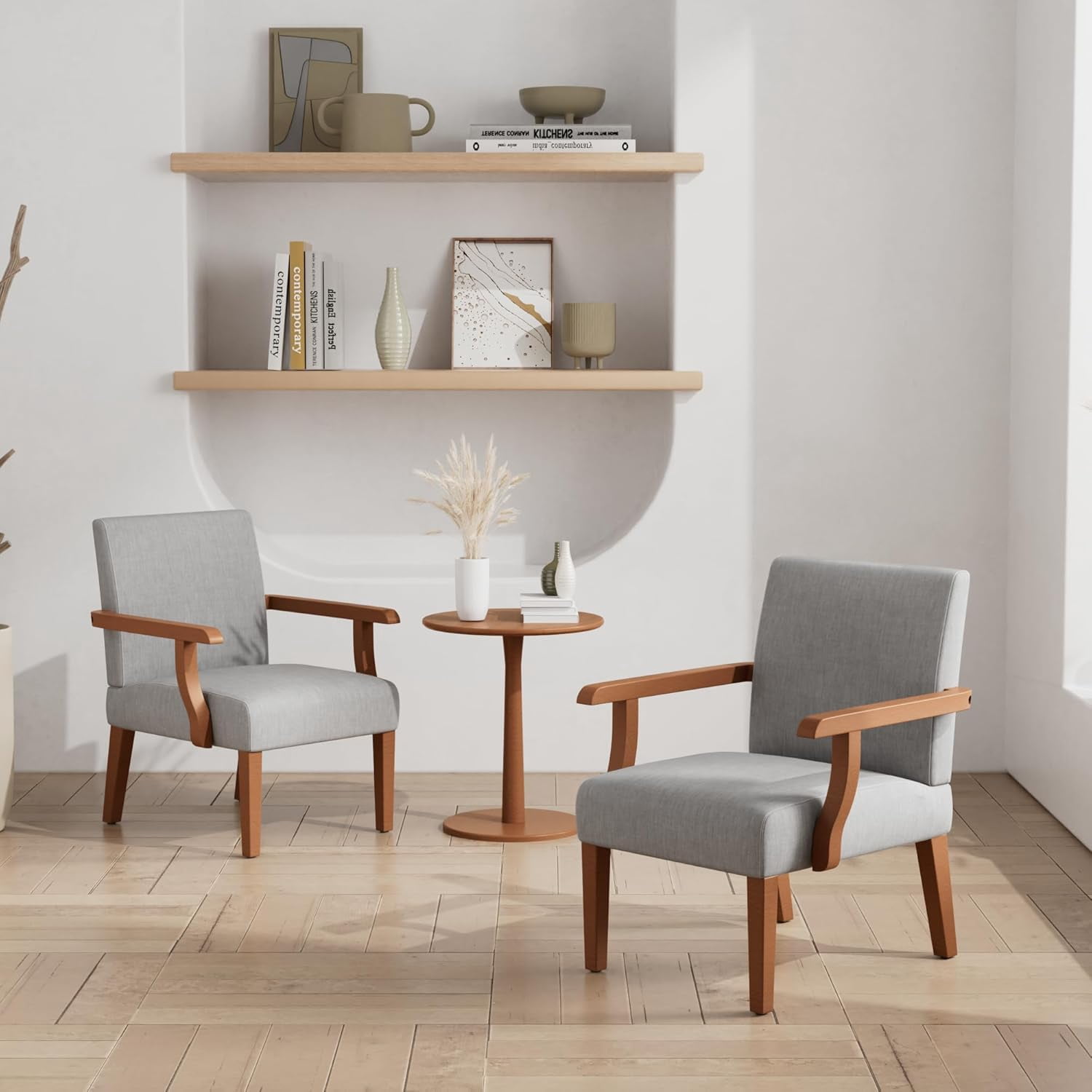 DXYKOPA Fabric Accent Chair Set - Arm Chairs with Wood Side Living Room ...