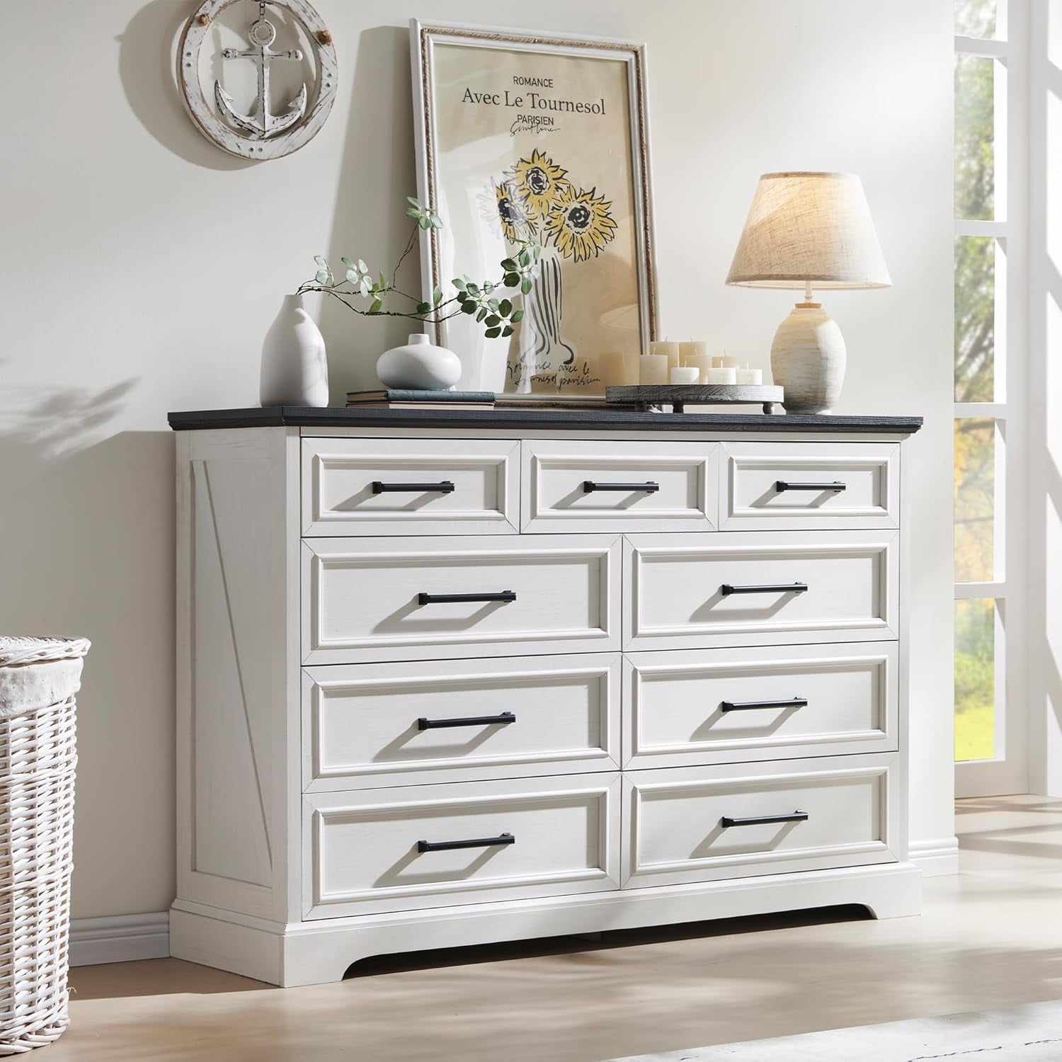 DXYKOPA Farmhouse 5 Drawer Dresser for Bedroom 36 Inch Tall Chest of ...