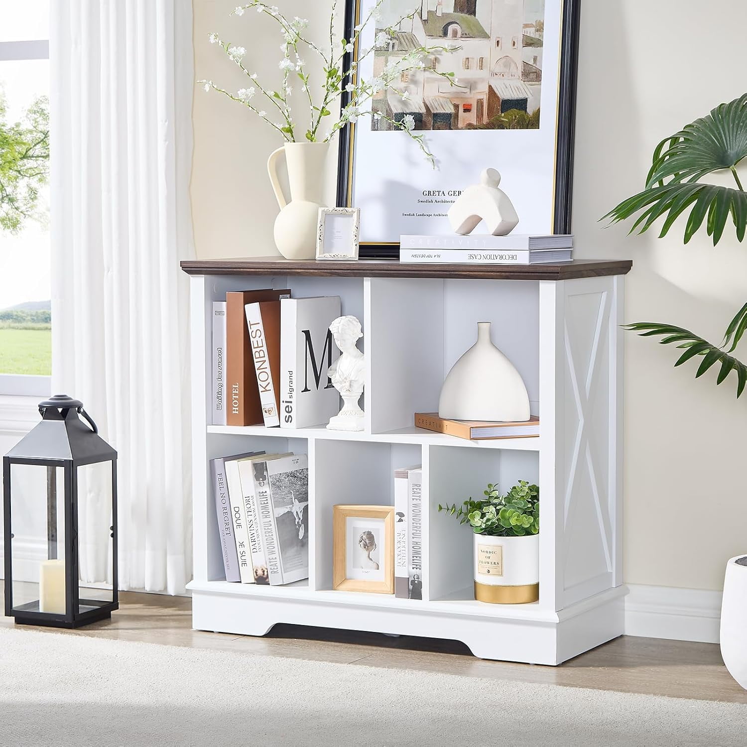 DXYKOPA Farmhouse 8 Cube Bookshelf Storage Organizer Bookcase Kids Toy ...