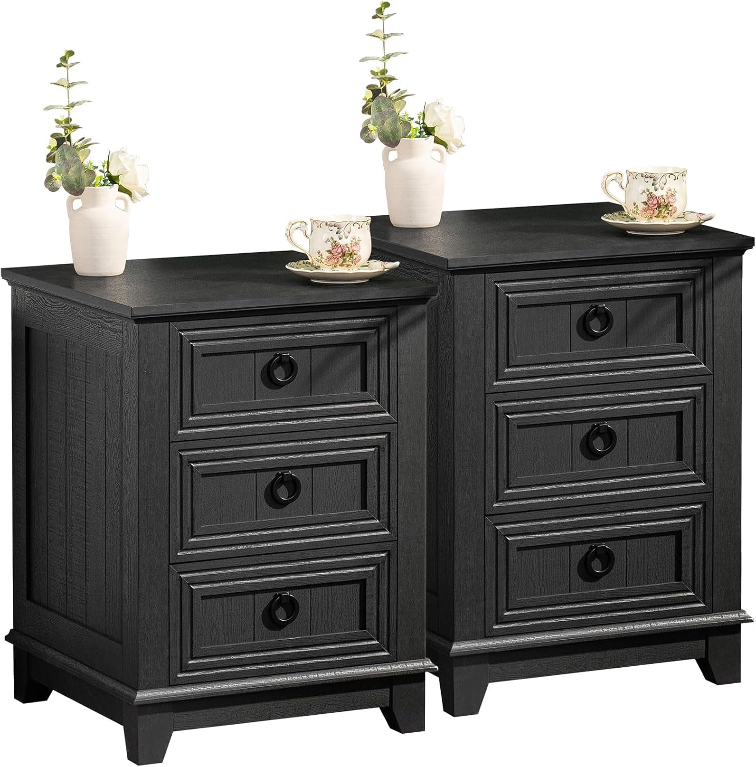 DXYKOPA Farmhouse Night Stand 18" End with 3 Drawer Metal Handle ...