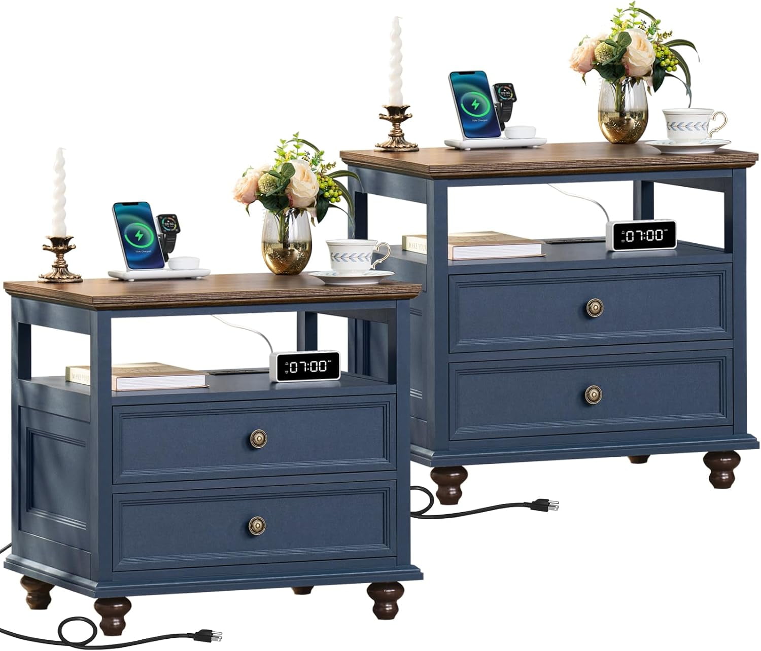 DXYKOPA Farmhouse Nightstand with Charging Station 24" Wide End Table ...