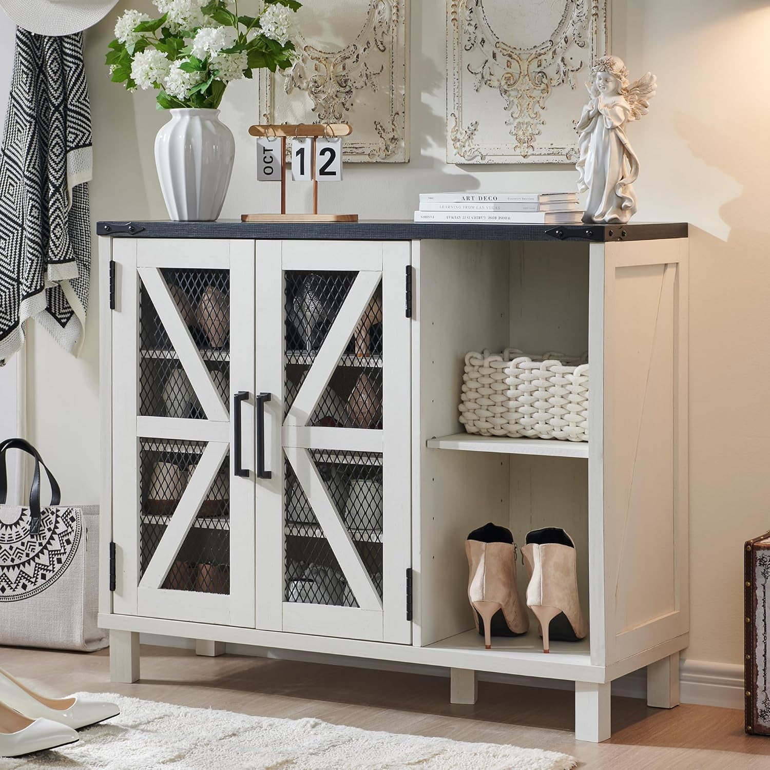 DXYKOPA Farmhouse Shoe Cabinet 72" Tall Shoe Cabinet with Mesh Doors ...