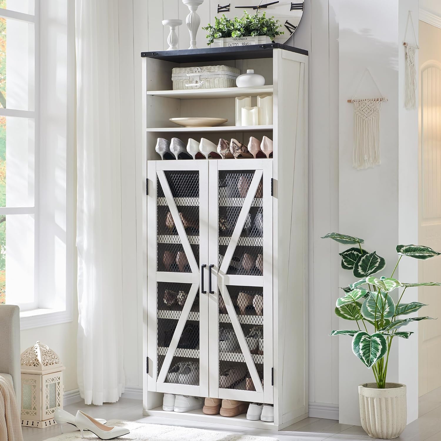 DXYKOPA Farmhouse Shoe Cabinet 72" Tall Shoe Cabinet with Mesh Doors ...