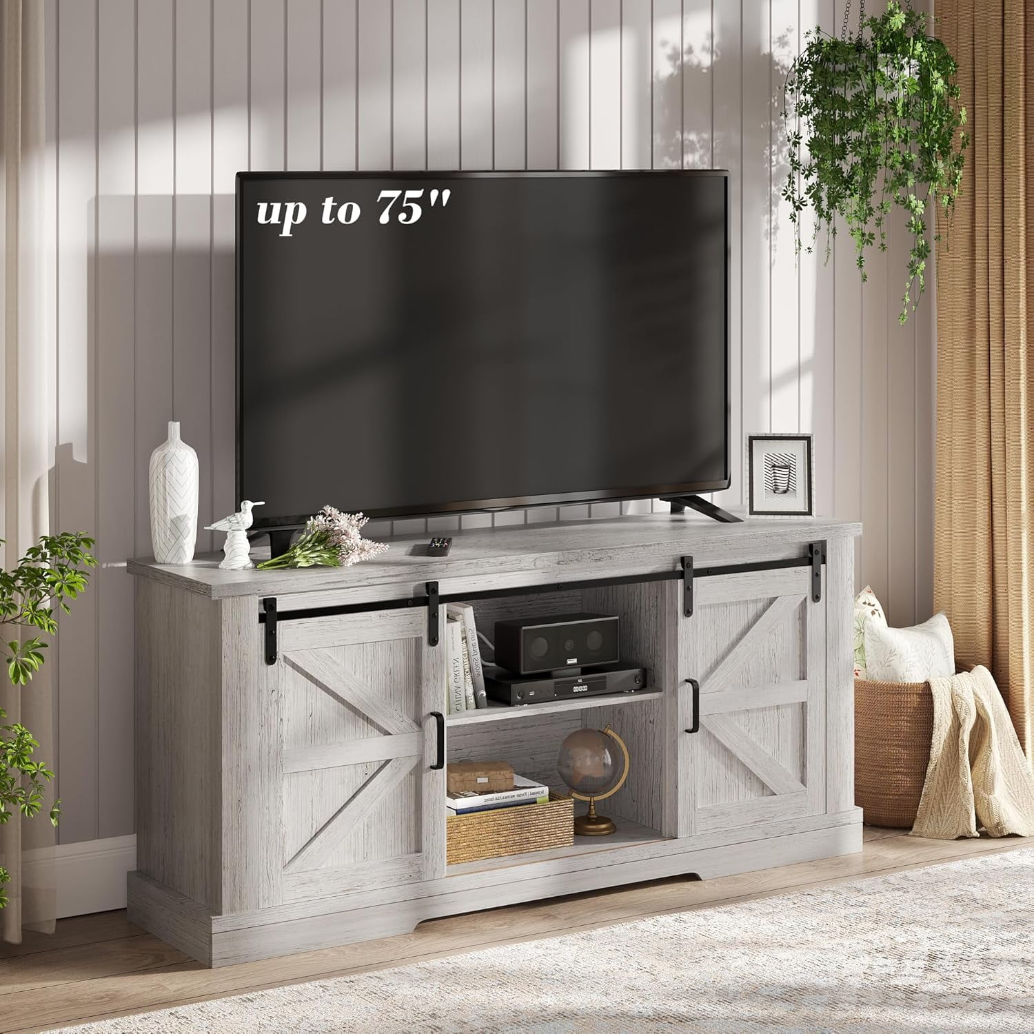 DXYKOPA Farmhouse TV Stand for TVs up to 65+ Inch Mid-Century ...