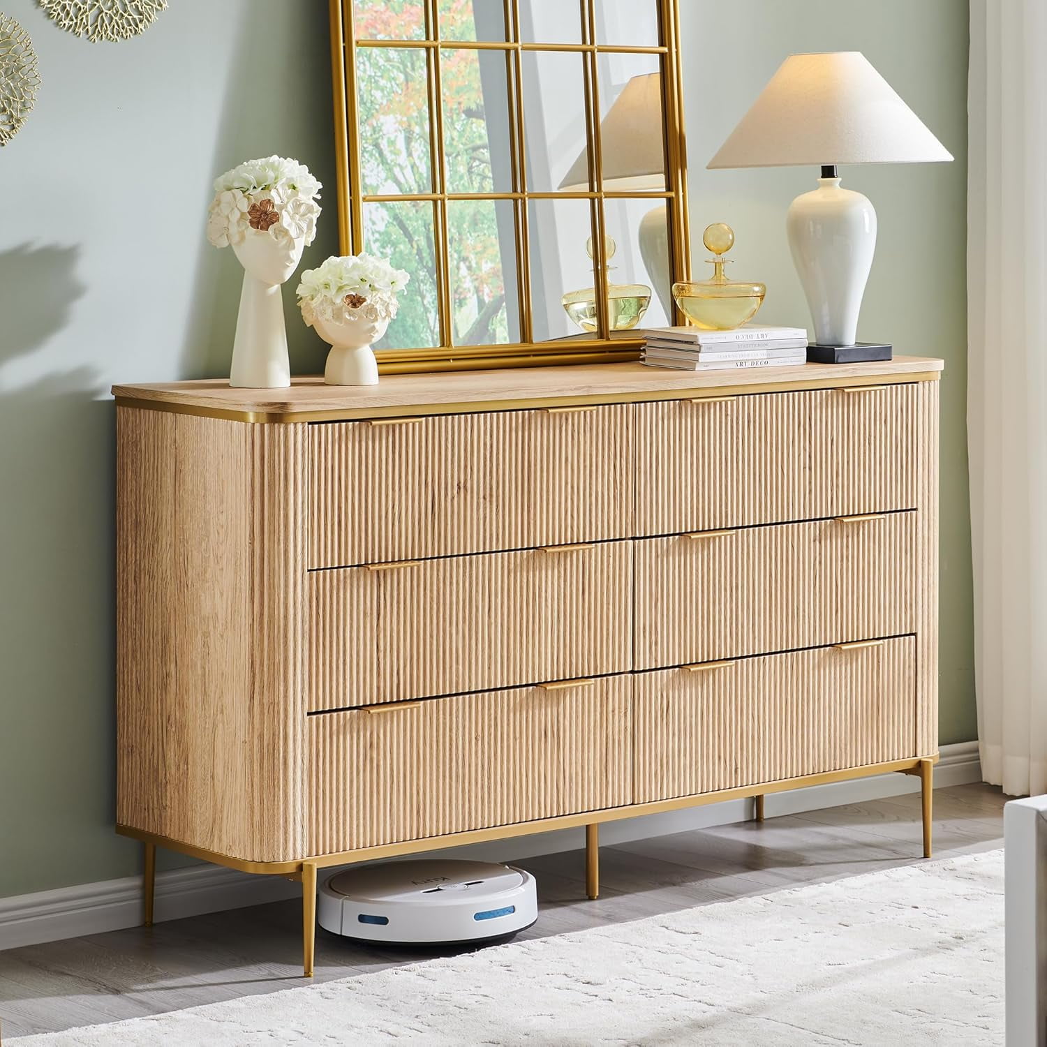 DXYKOPA Fluted 5 Drawers Dresser for Bedroom 48" Tall Dresser Chest of ...