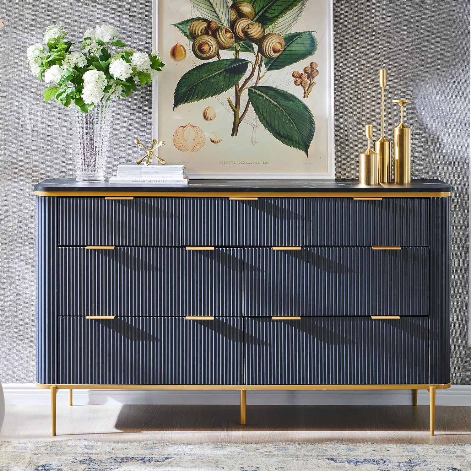 DXYKOPA Fluted 5 Drawers Dresser for Bedroom 48" Tall Dresser Chest of ...