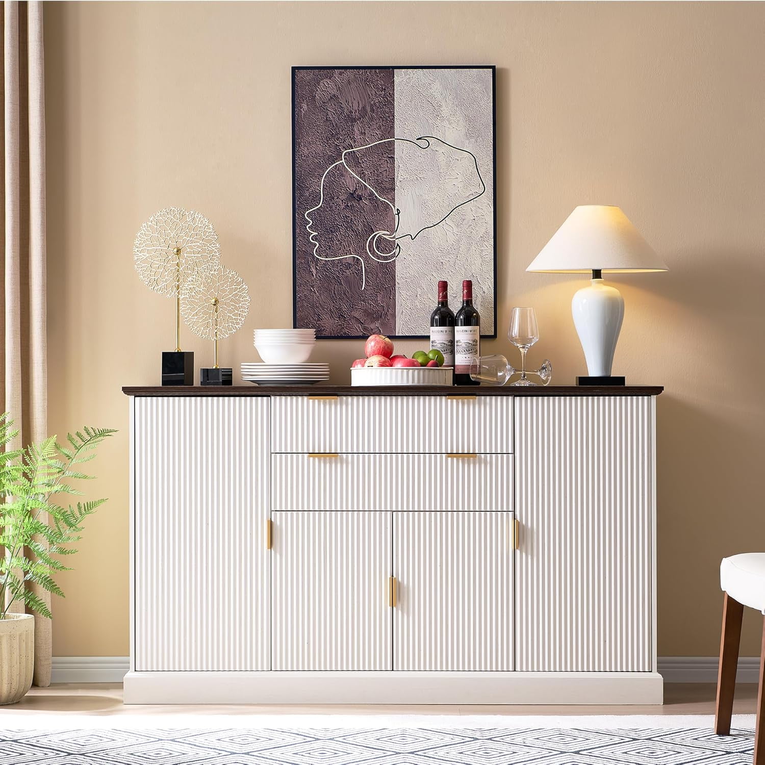 DXYKOPA Fluted Buffet Cabinet with Storage Sideboard Cabinet with ...