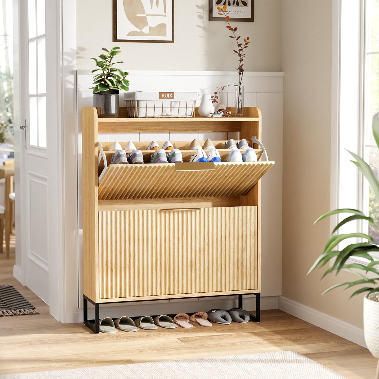 DXYKOPA Fluted Shoe Cabinet Storage for Entryway Hidden Shoes Storage ...