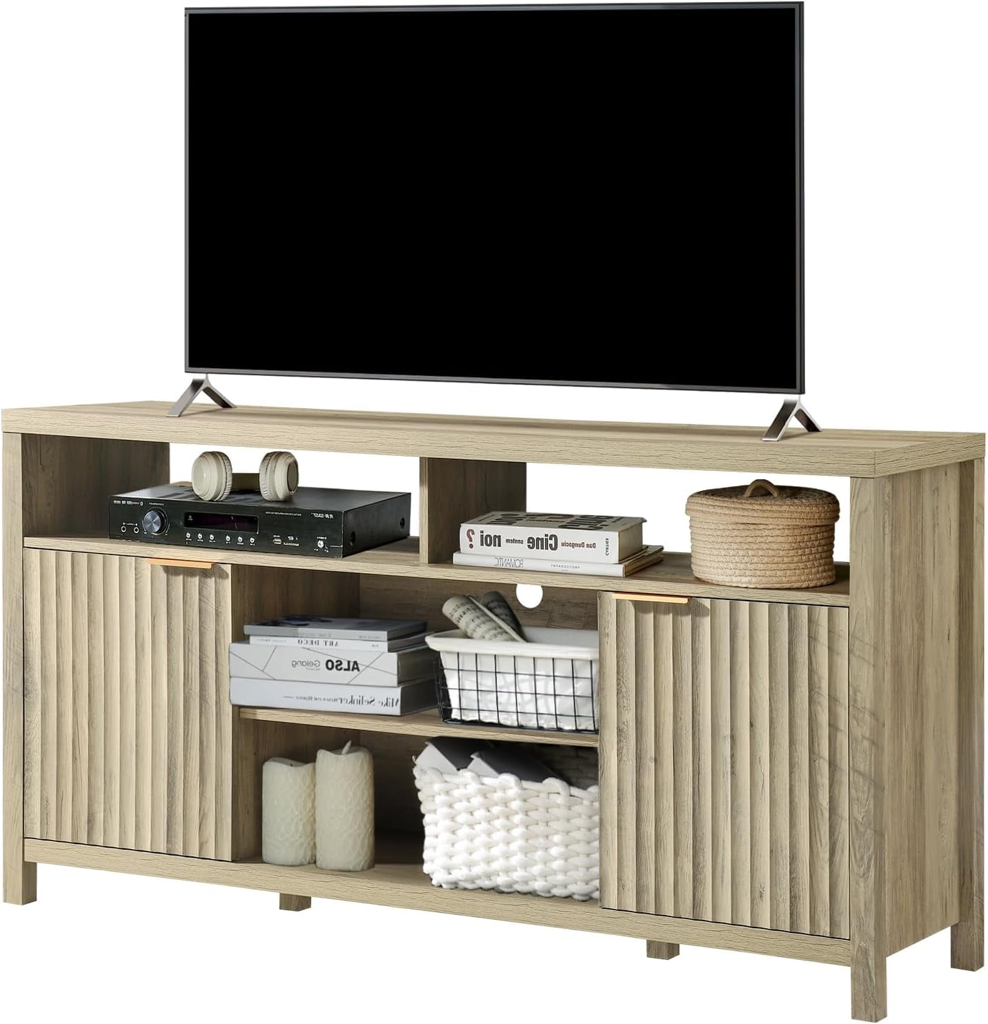 DXYKOPA Fluted Tall TV Stands for Living Room Heavy Duty Entertainment ...