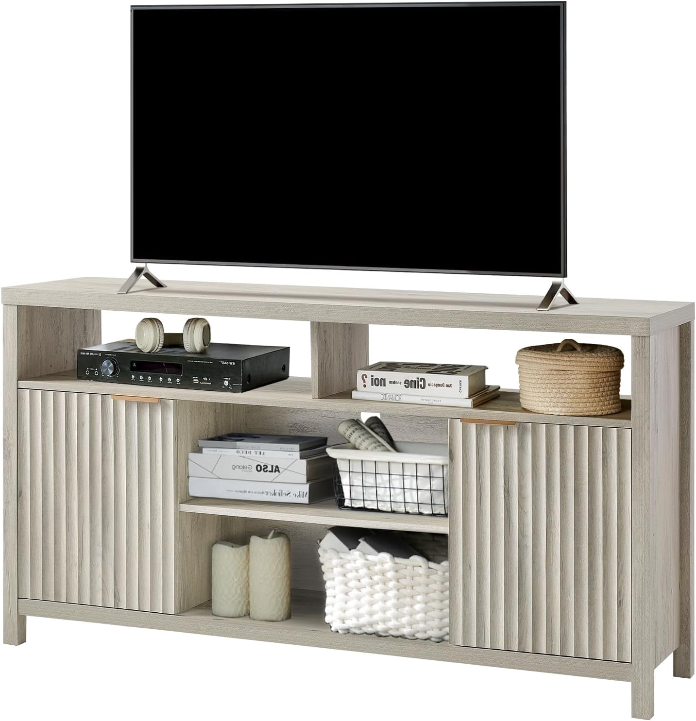 DXYKOPA Fluted Tall TV Stands for Living Room Heavy Duty Entertainment ...