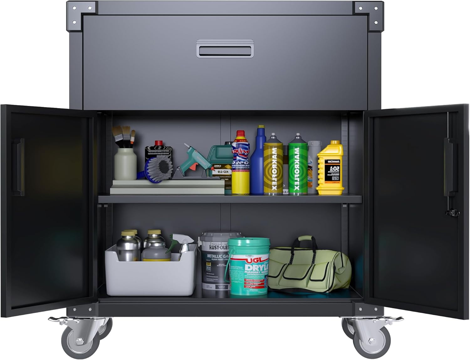 DXYKOPA Garage Storage Cabinet with Optional Wheels 71" Metal Lockable ...