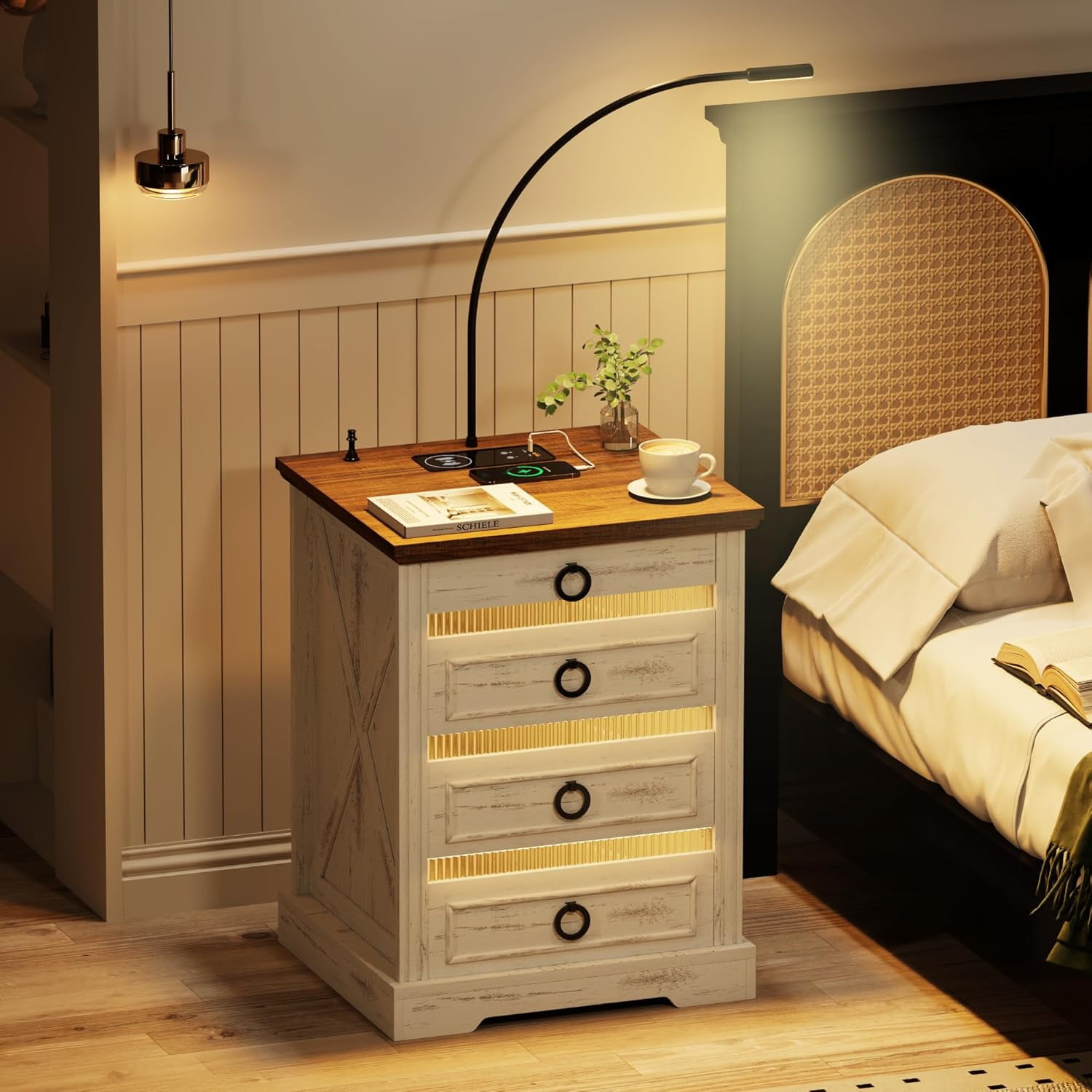 DXYKOPA Gun Night Stand with Charging Station & Reading Light Farmhouse ...