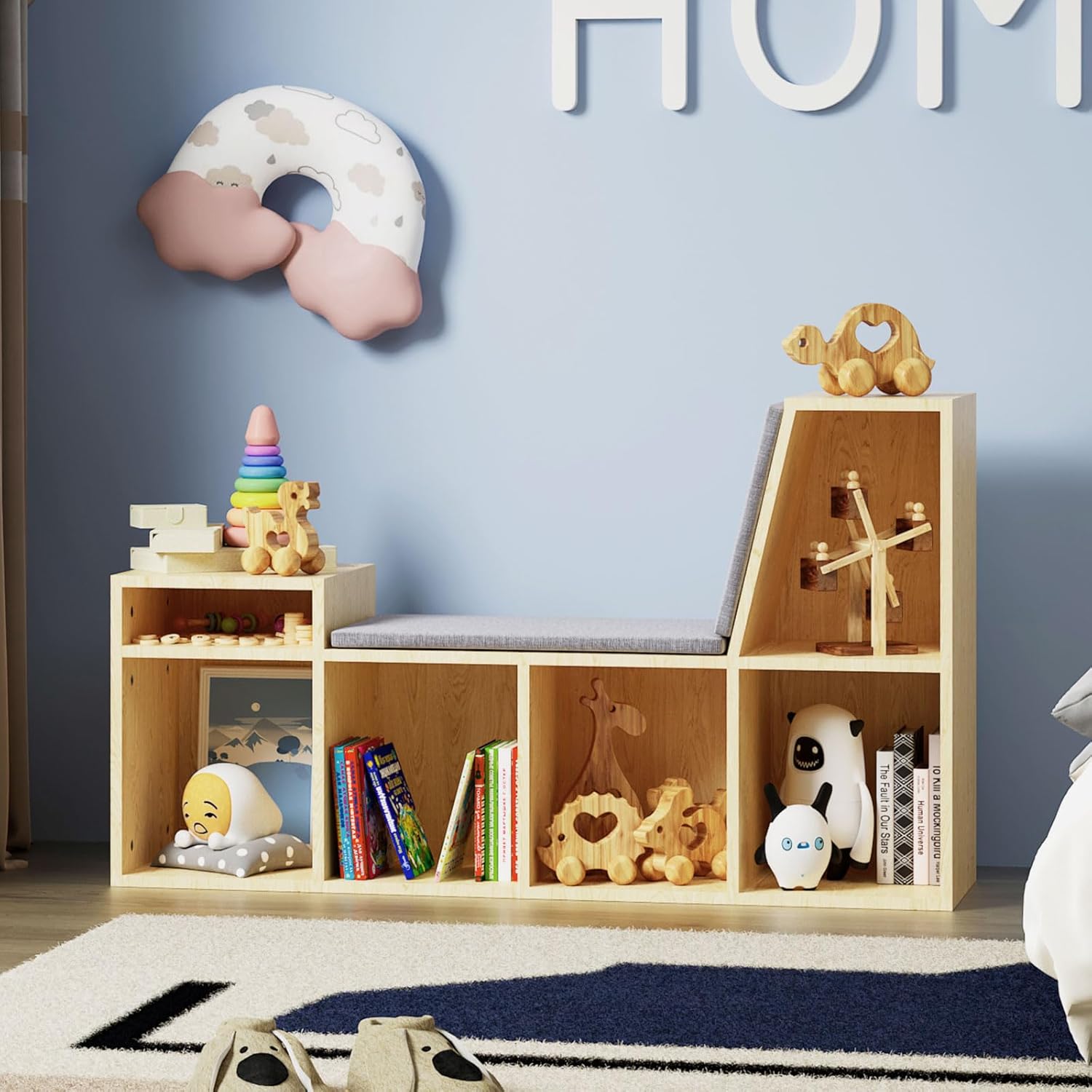 DXYKOPA Kids Bookshelf with Reading Nook 6-Cubby with Bench Seat Thick ...