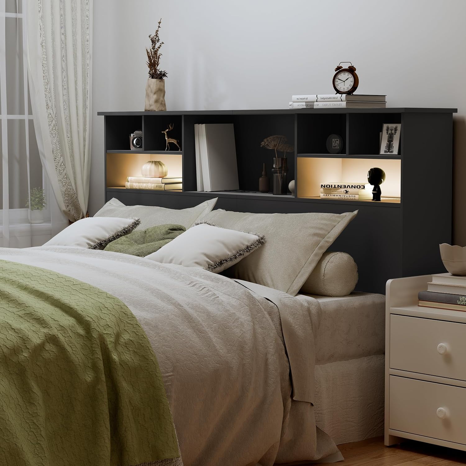 King Size Headboard only for Bedroom King Bookcase Headboard with -in ...