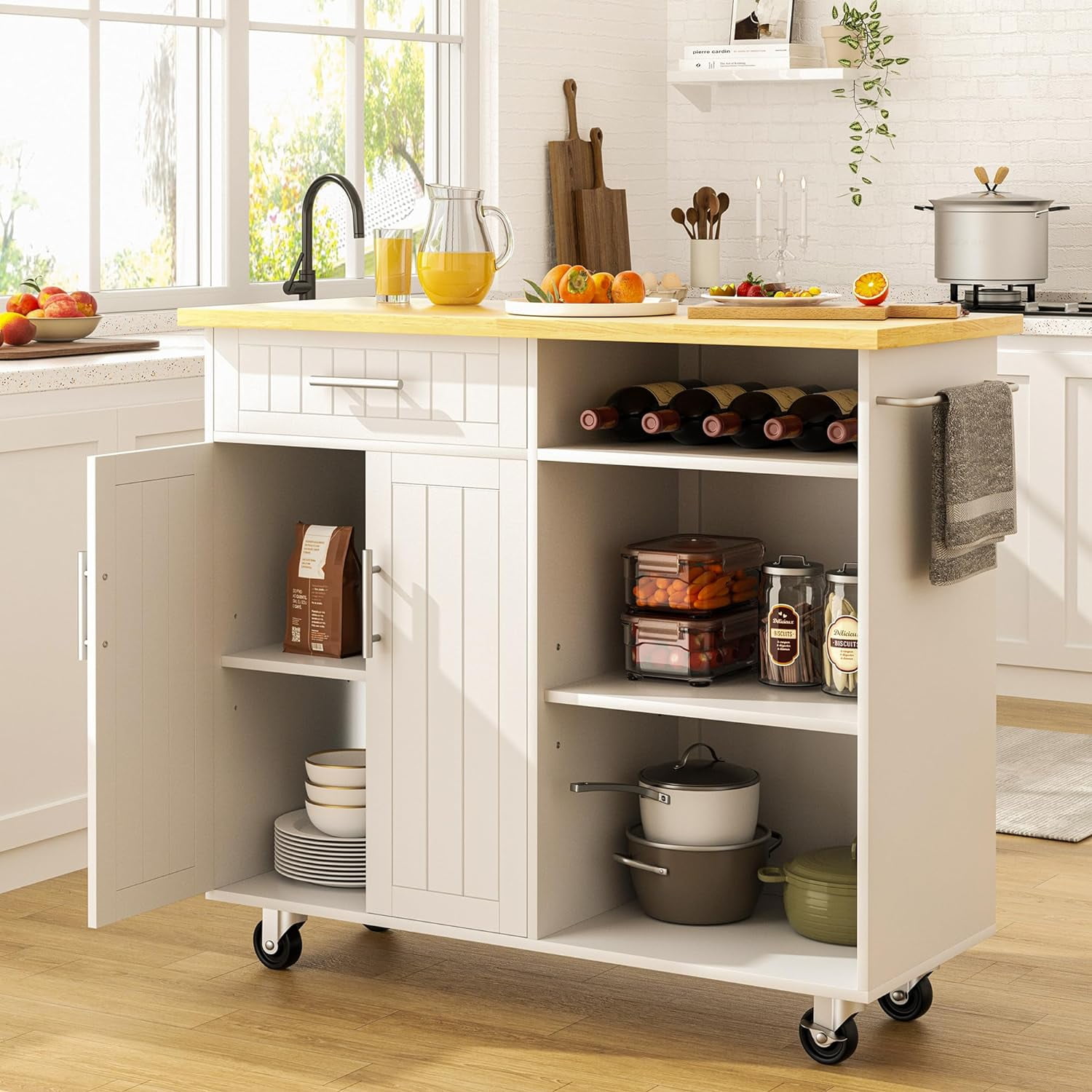 DXYKOPA Kitchen Island on Wheels with Storage Cabinet & Foldable Drop ...