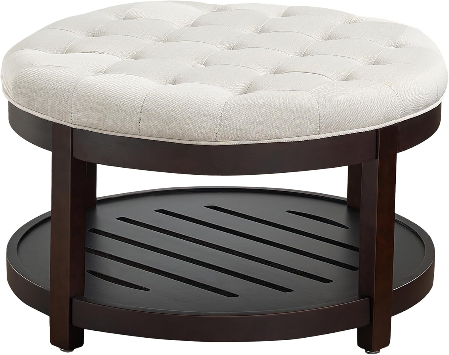 DXYKOPA Linen Large Round Ottoman with Storage Upholstered Button ...