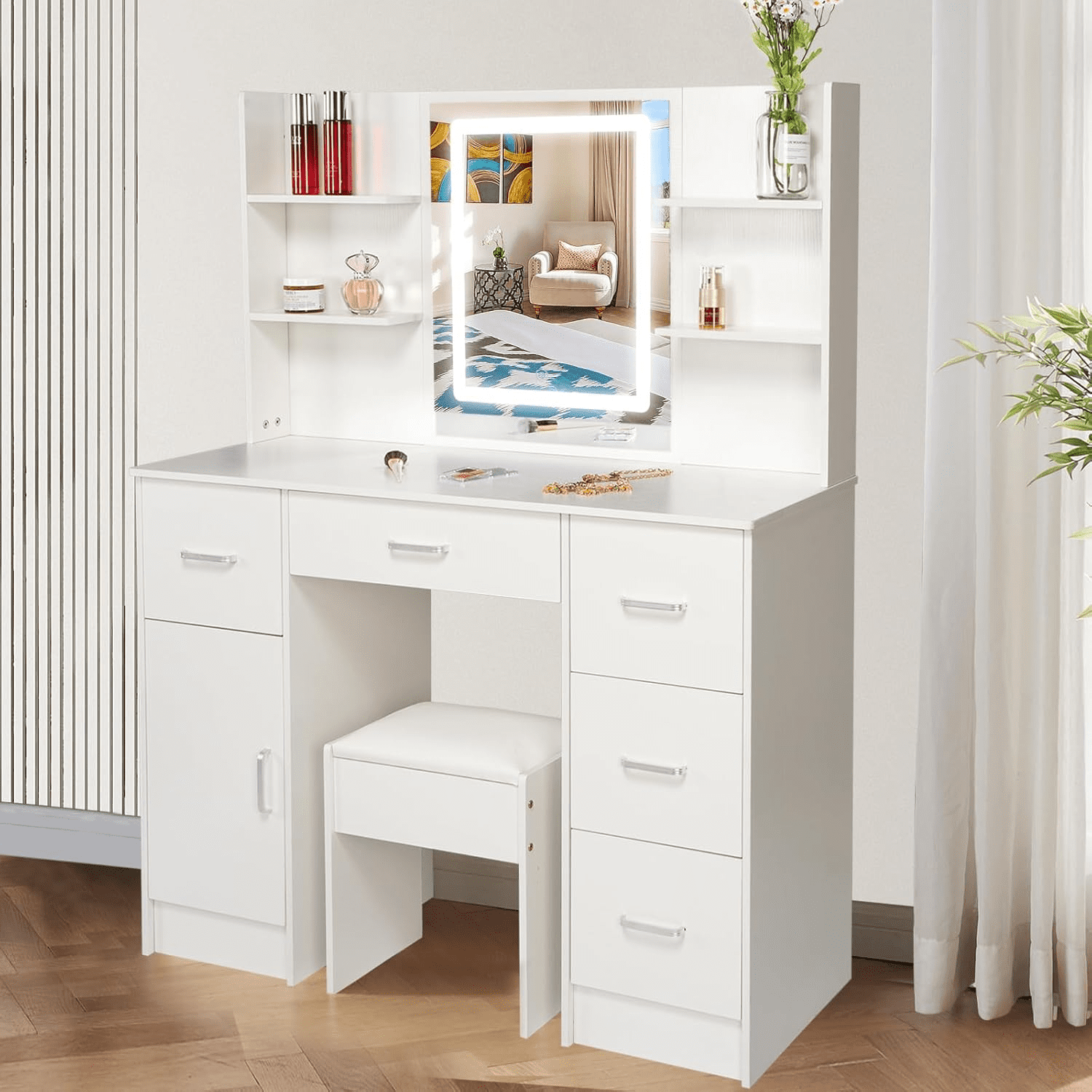 DXYKOPA Makeup Desk Set Power Strip and Storage Drawers GUBUONIP Makeup ...