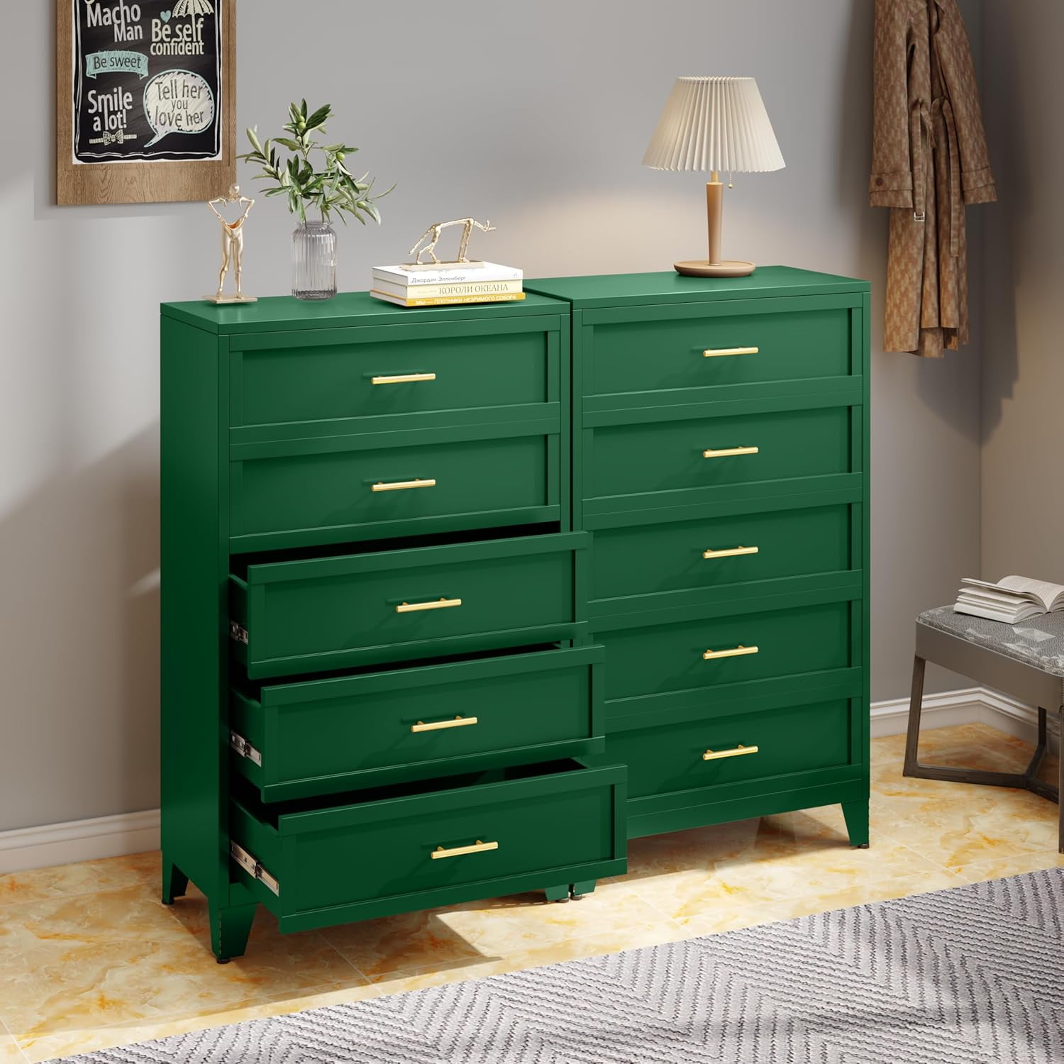 DXYKOPA Metal Dressers with 5 Drawers Tall Wide Deep Dresser Chest of ...