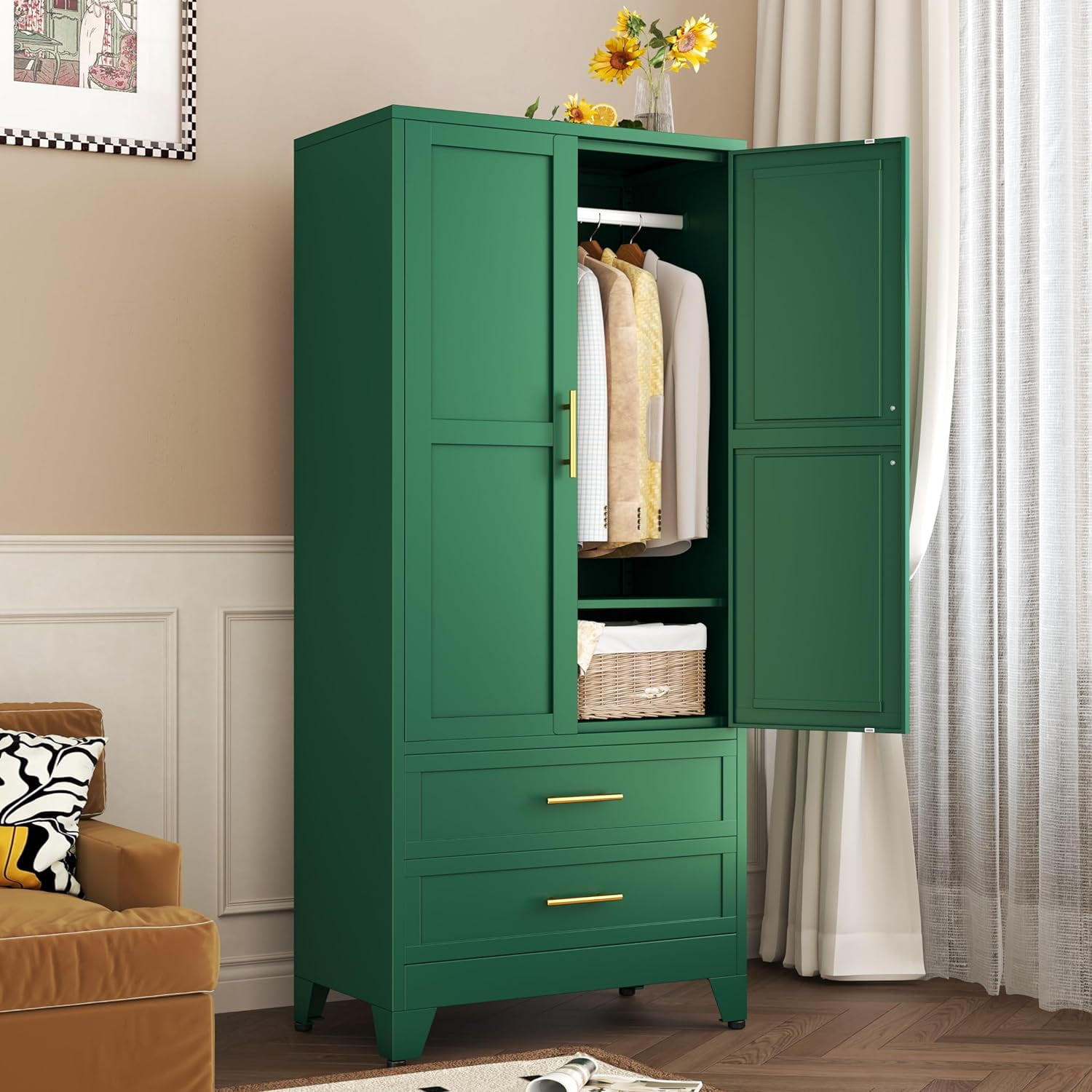 DXYKOPA Metal Pantry Cabinet with 2 Doors & 2 Drawers 71" Tall Storage ...
