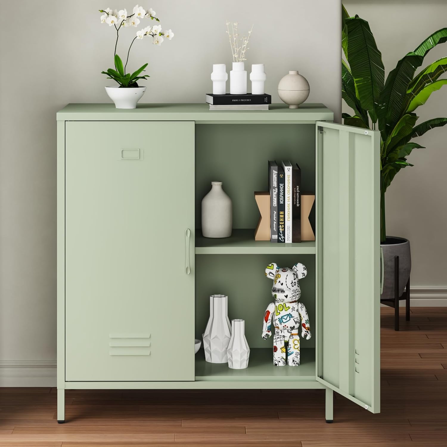 DXYKOPA Metal Storage Cabinet with Frosted Glass Doors - Multi-Purpose ...