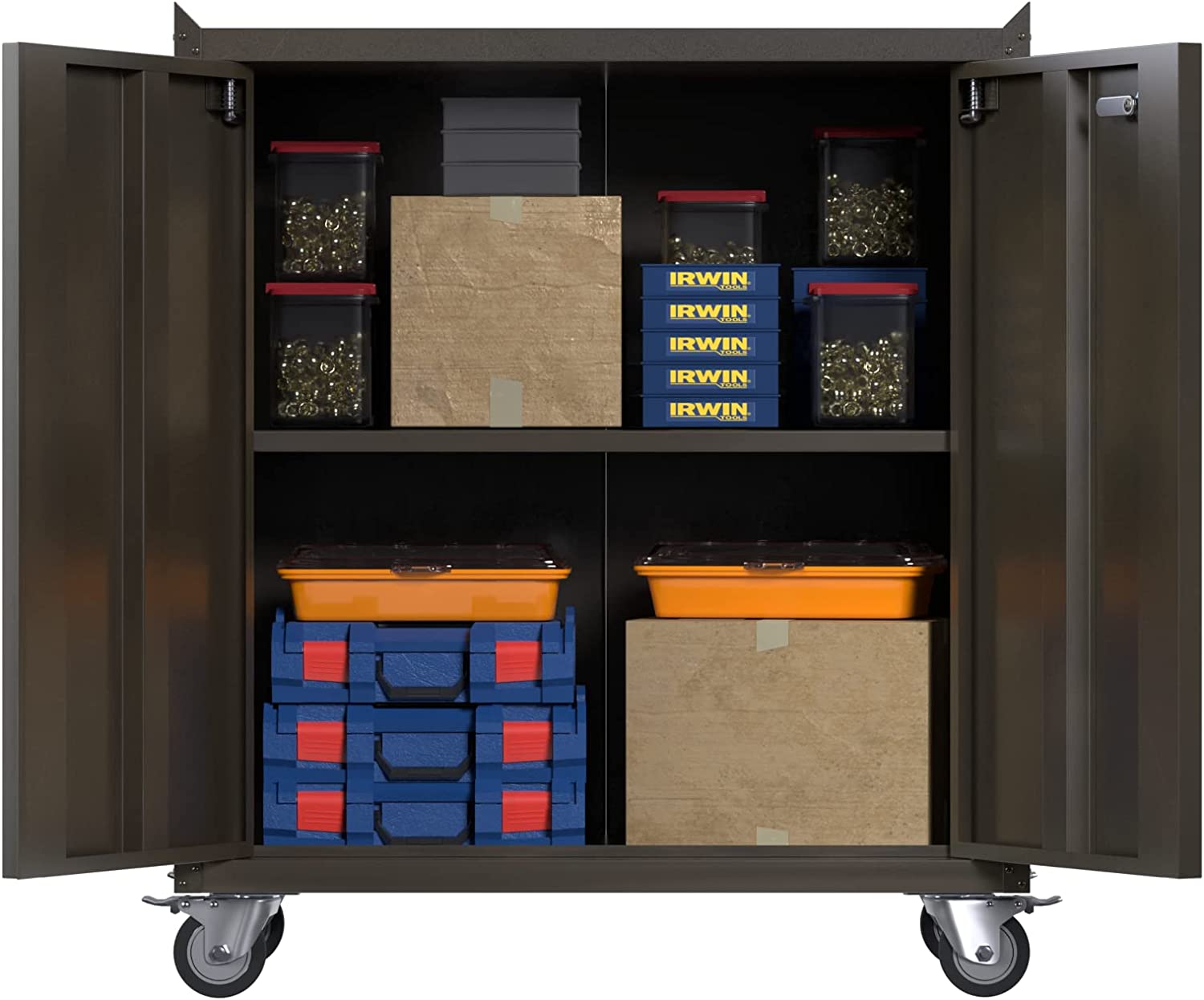 DXYKOPA Metal Storage Cabinet with Wheels Black Rolling Tool Cabinet ...