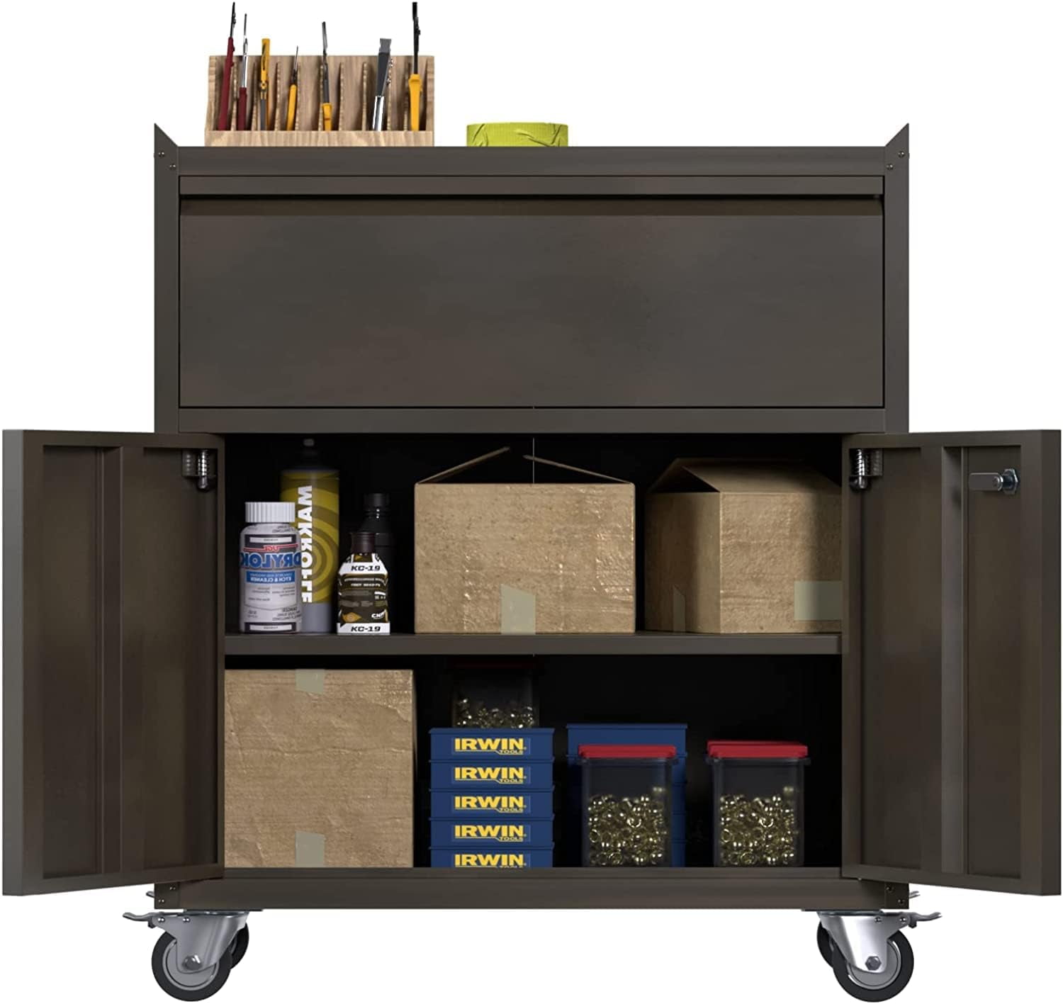 DXYKOPA Metal Storage Garage Cabinet on Wheels Lockable Rolling Tool ...