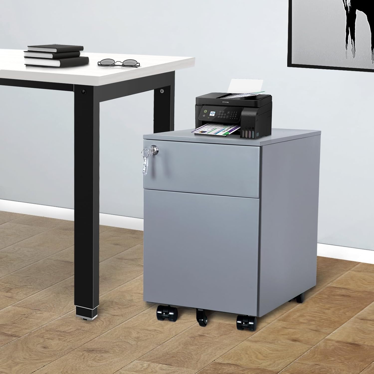 rtuicvn Mobile Rolling File Cabinet with Lock for - 2 Drawer Under ...