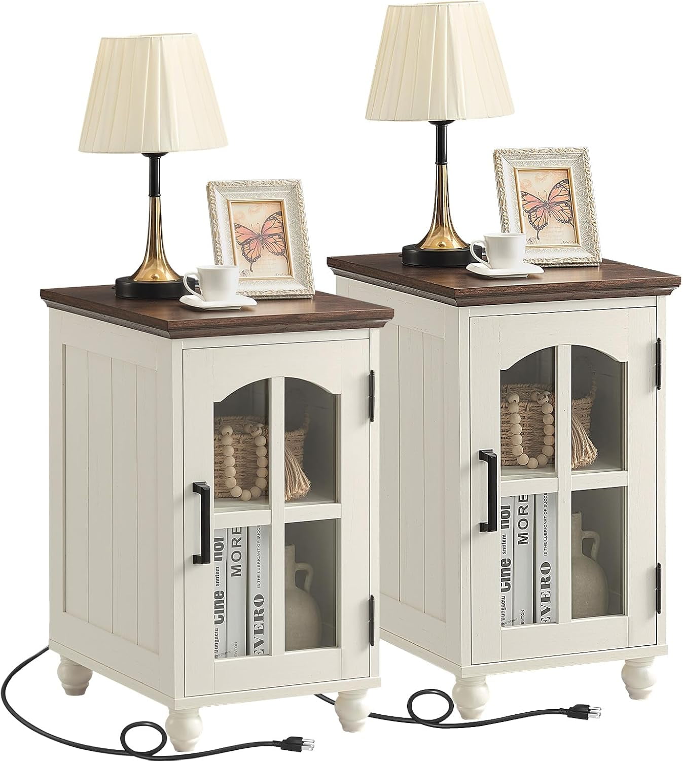 DXYKOPA Narrow Side Nightstand with Charging Station End with Glass ...