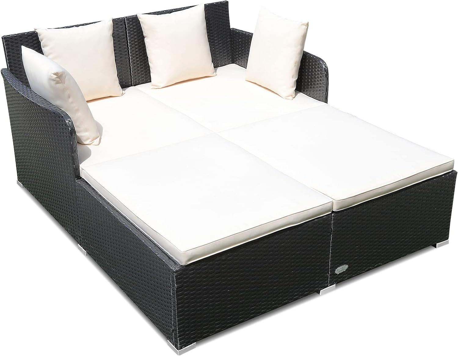 DXYKOPA Outdoor Daybed Wicker 2-Person Sunbed Loveseat with Soft ...