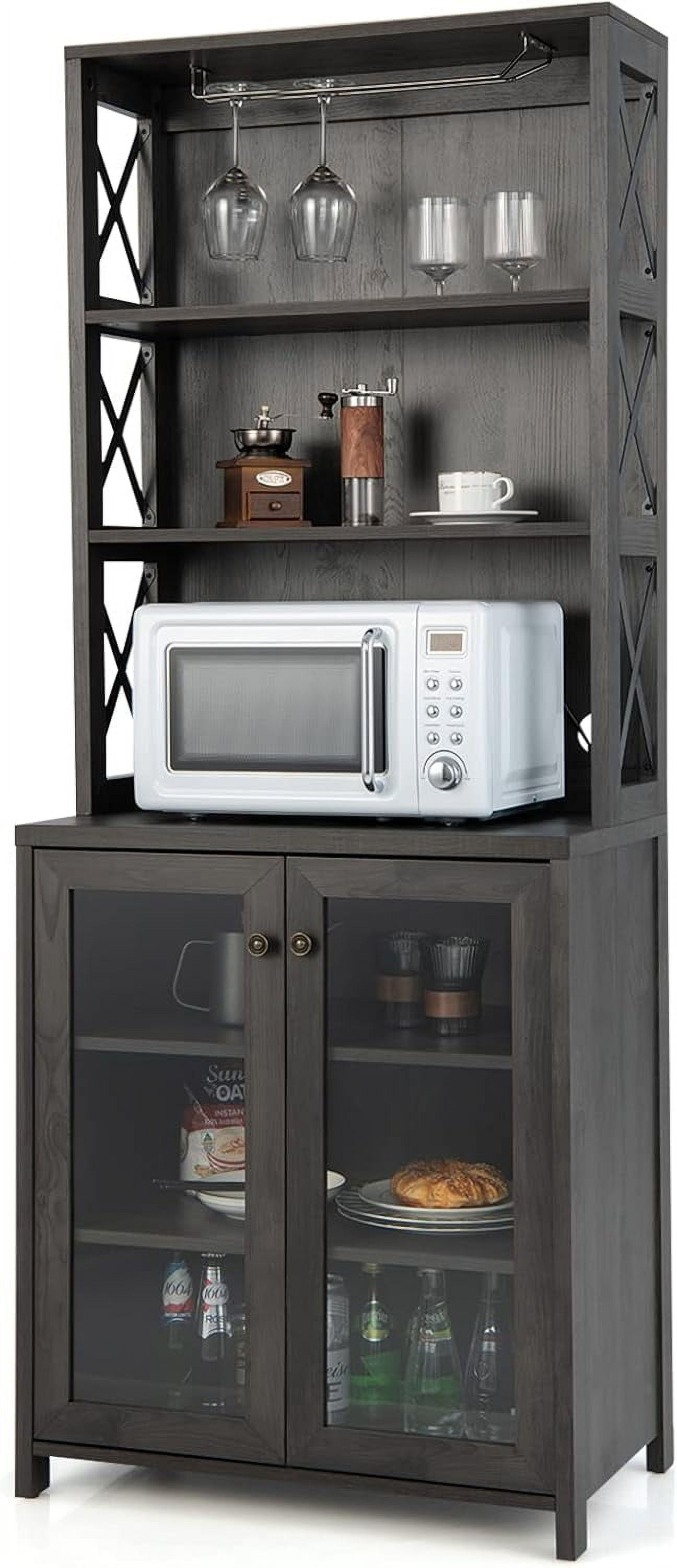 DXYKOPA Pantry Storage Cabinet Farmhouse Buffet Hutch with Stemware ...