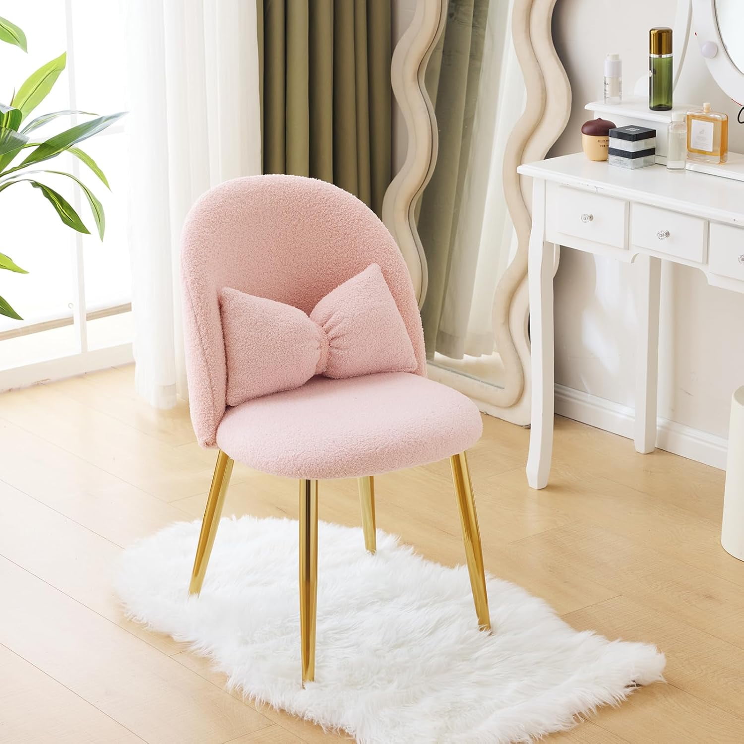 DXYKOPA Petal Makeup Vanity Chair with Back Flower Cute Girls Chair ...