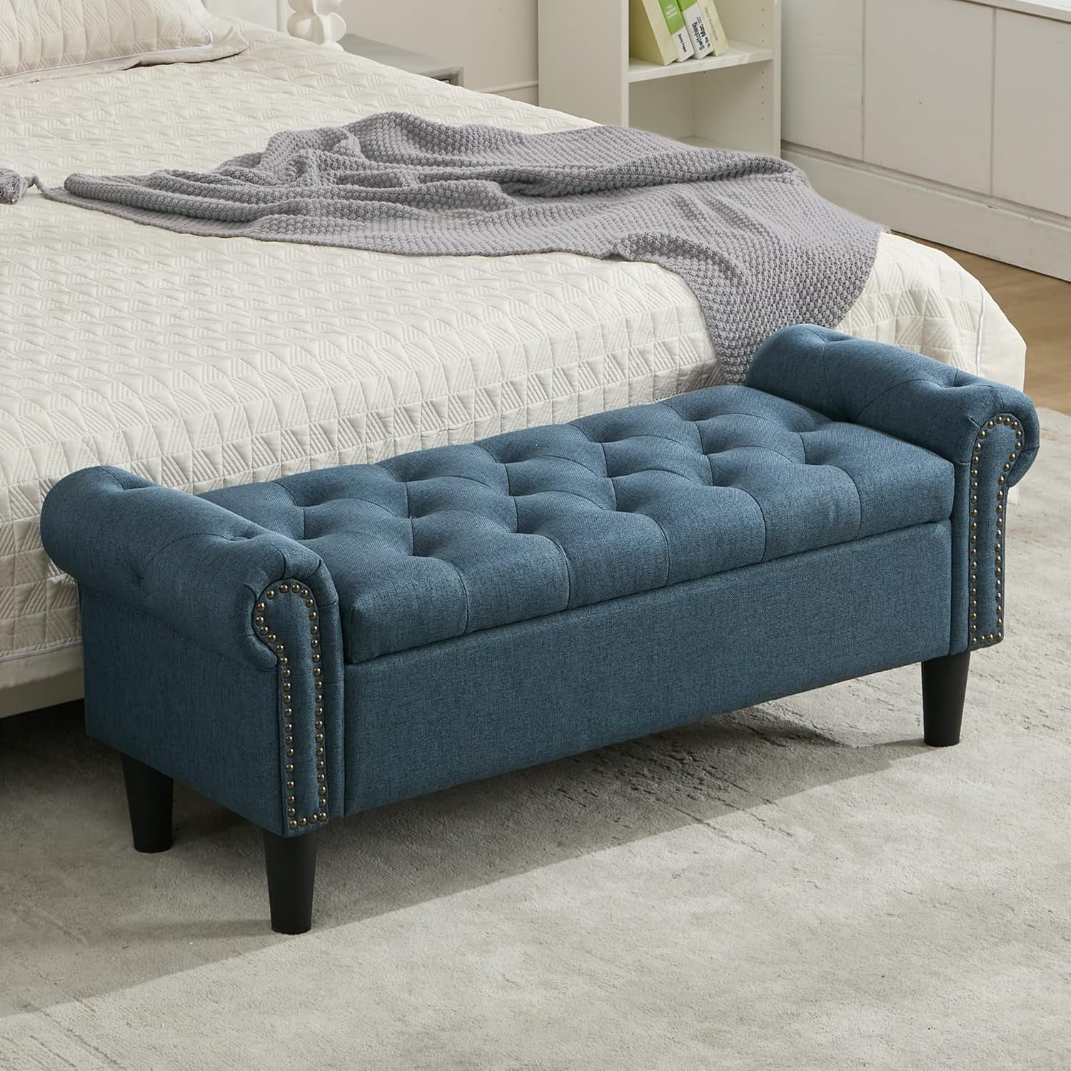 DXYKOPA Queen End of Bed Bench with Storage Faux Leather Tufted Button ...