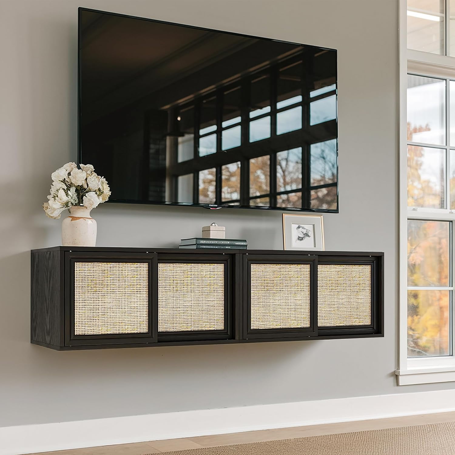 DXYKOPA Rattan Wall Cabinets Set - Kitchen Wall Mounted Storage ...