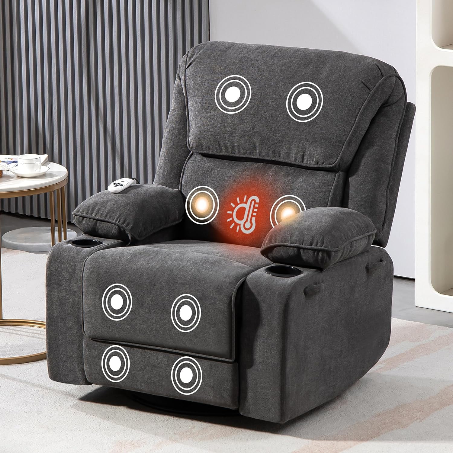 DXYKOPA Rocker Recliner Chair with Massage and Heated 360°Swivel ...