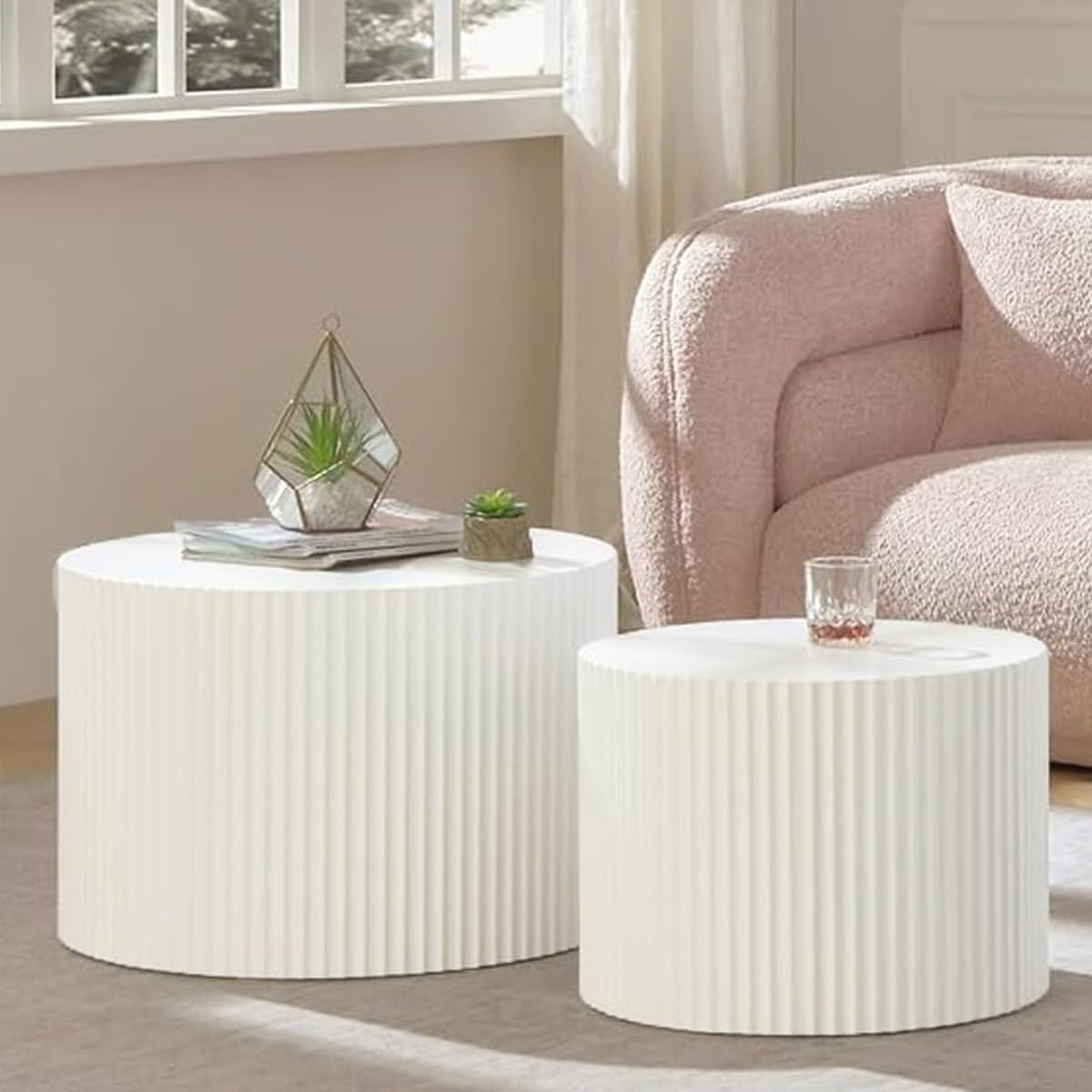 DXYKOPA Round Coffee Nesting Coffee Tables for Living Room Wave Stripe ...
