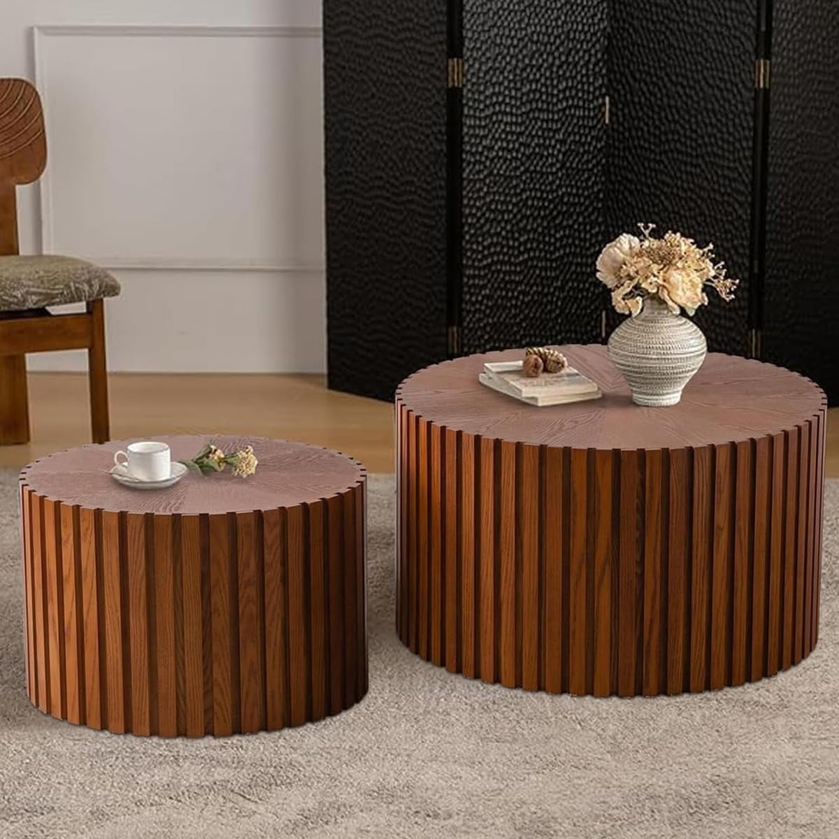 DXYKOPA Round Coffee Nesting Coffee Tables for Living Room Wave Stripe ...